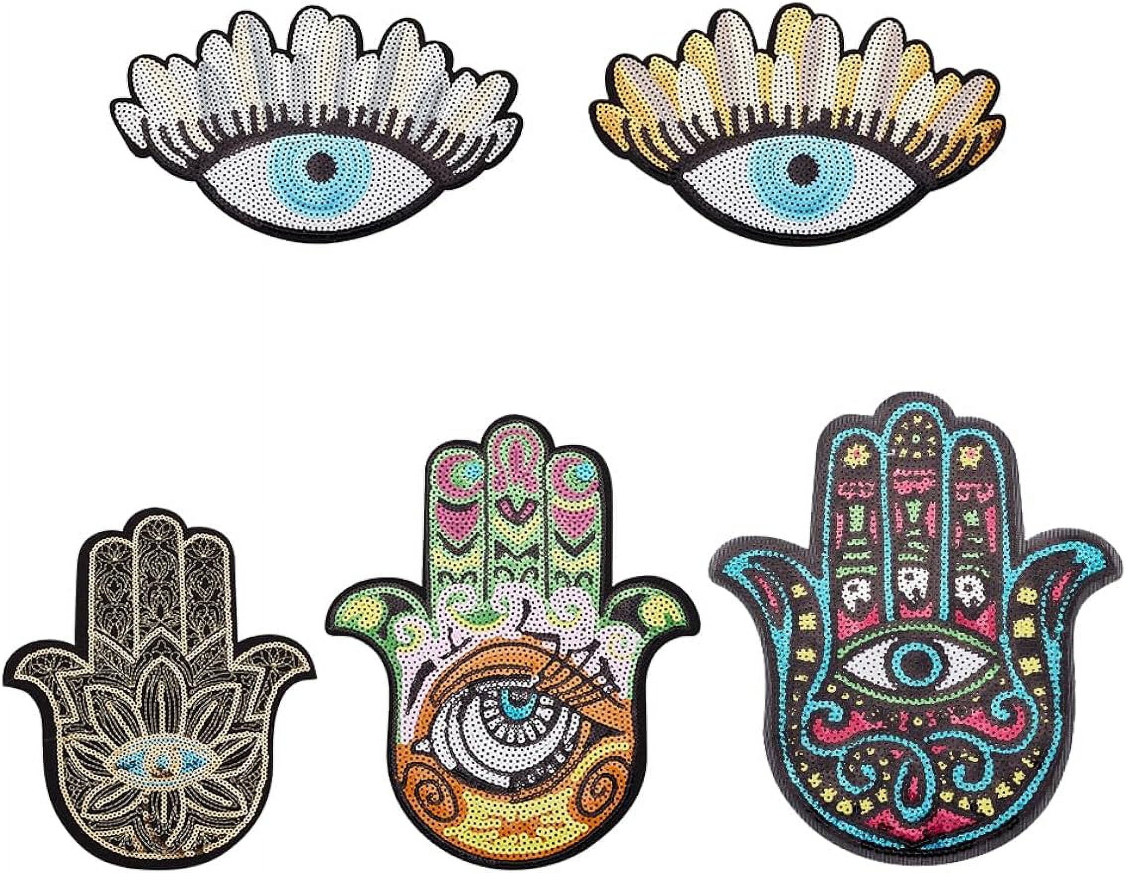 5Pcs Evil Eye Sequin Patches Hamsa Hand Sew on Embroidered Applique ...