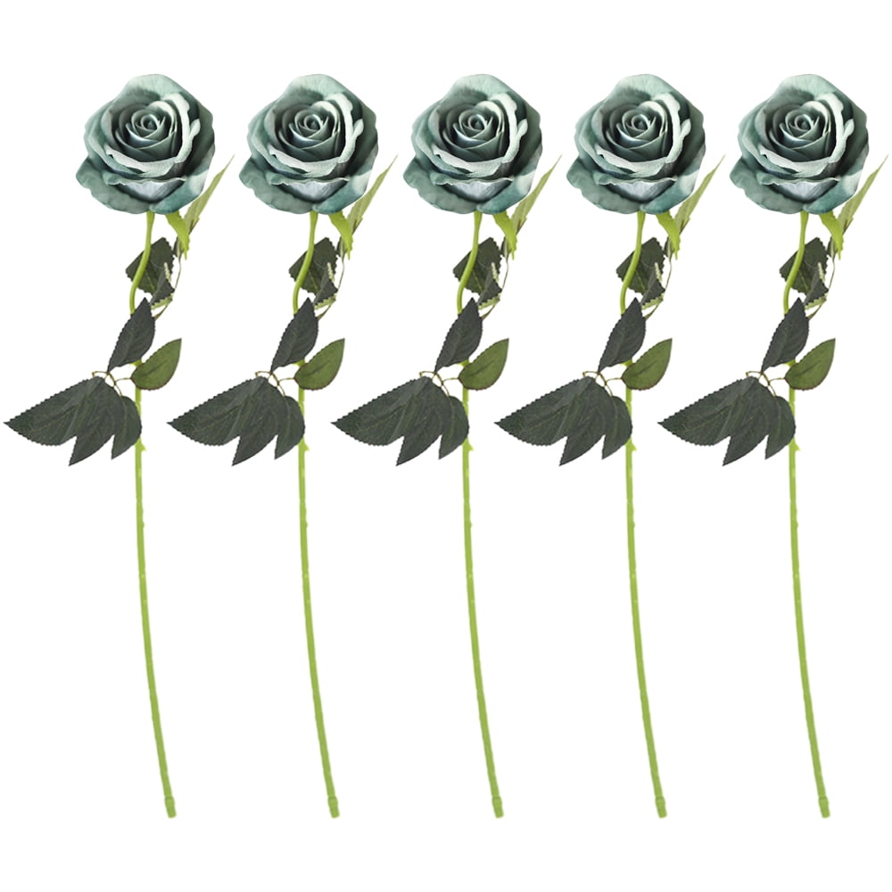 5Pcs Fake Roses Artificial Flannelette Flowers Long Stems Bouquet For ...