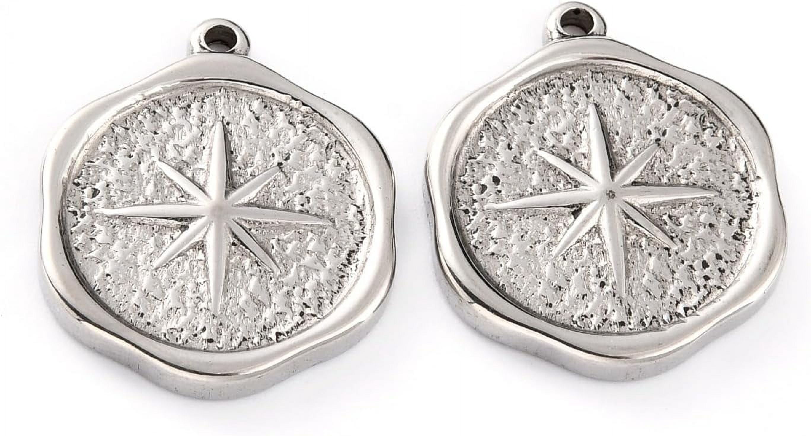 5Pcs Flat Round Pendants with Star 304 Stainless Steel Pendants ...