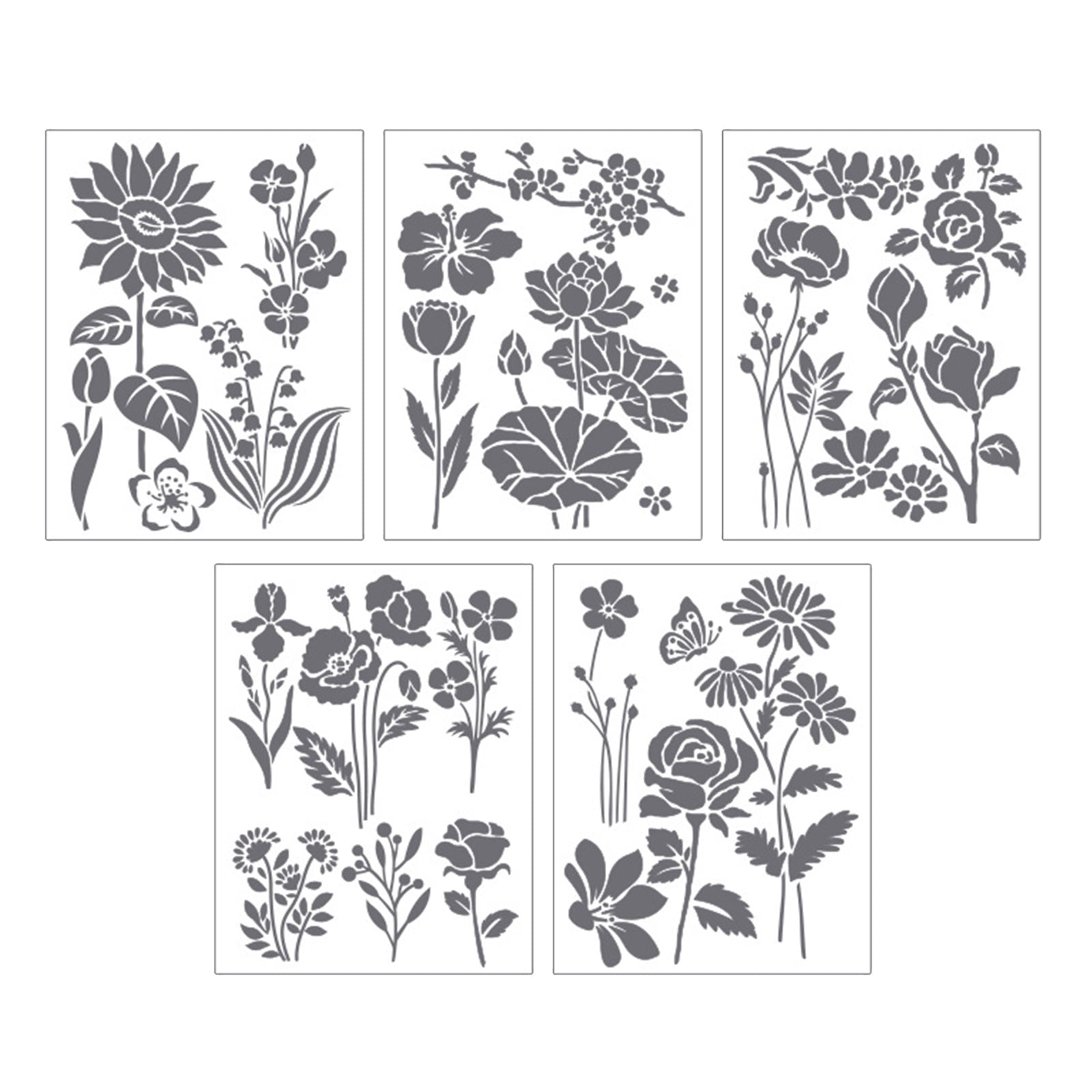 5Pcs Flower Butterfly Stencils PET Painting Templates For Painting on ...