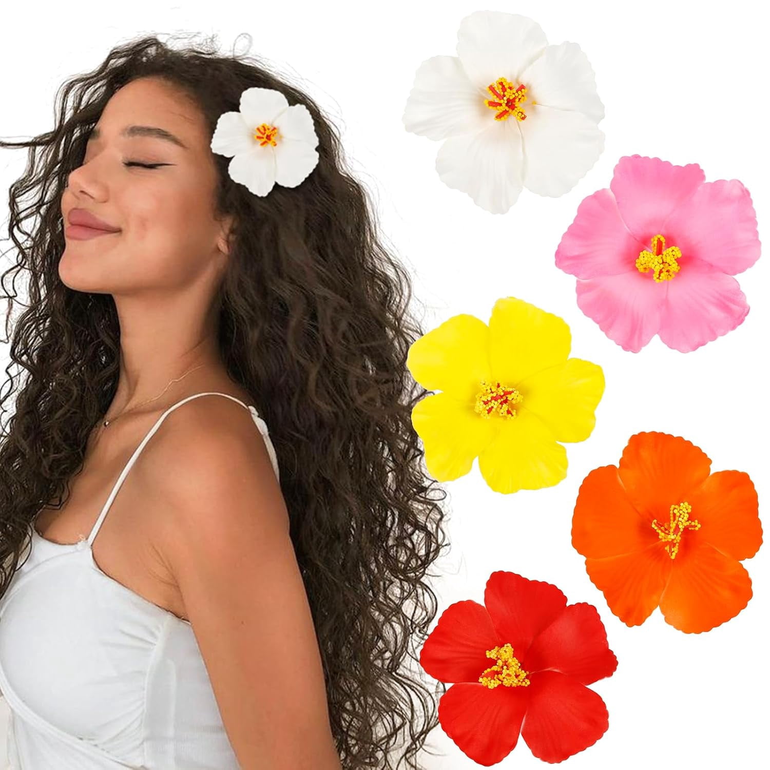 5Pcs Flower Hair Clips for Women Hawaiian Flower Hair Clips Hibiscus ...