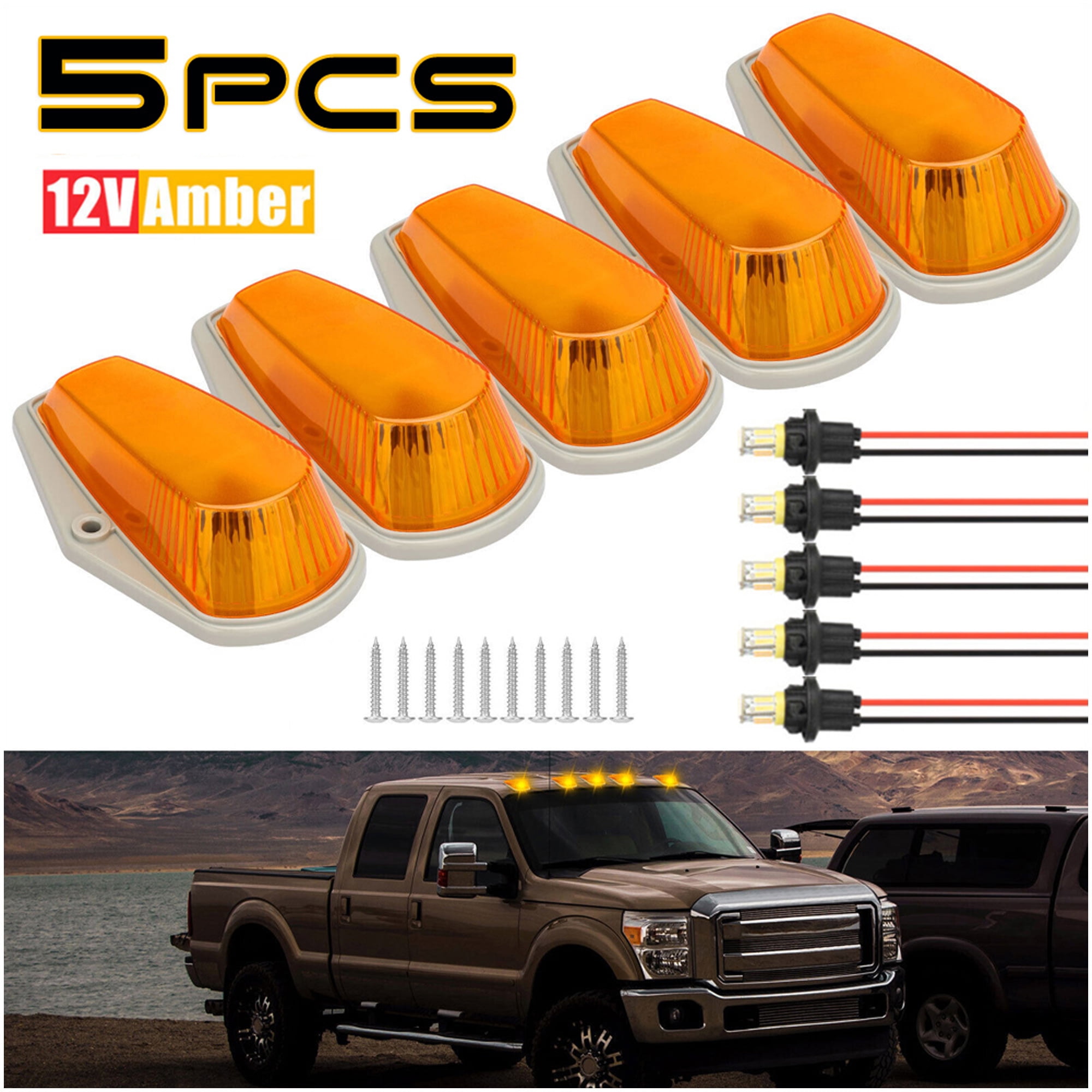 5Pcs For FORD F150 F250 F350 1980-1997 Amber LED Roof Top Truck SUV Cab ...