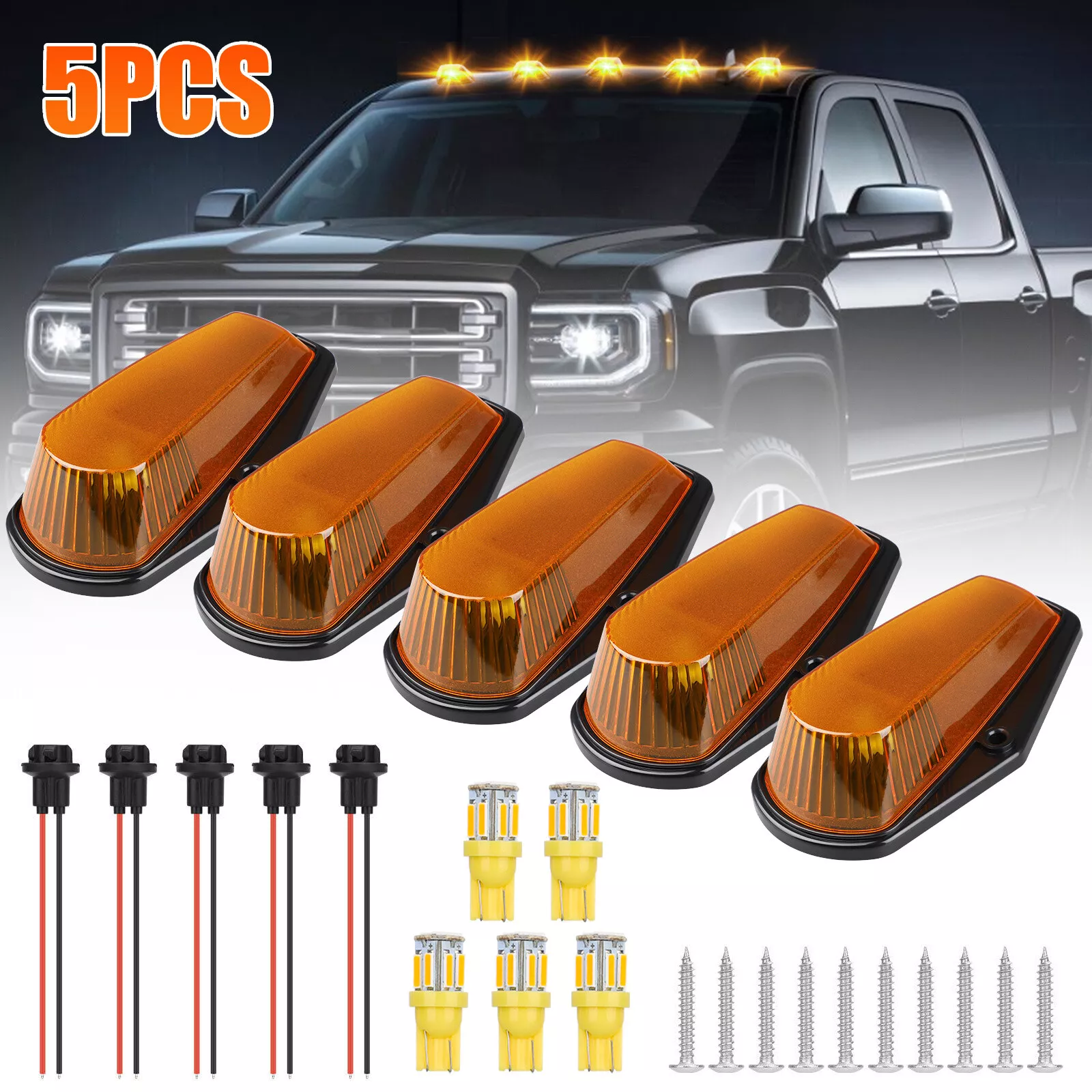 5Pcs For Ford F150 F250 F350 1980-1997 Amber LED Roof Top Cab Marker ...