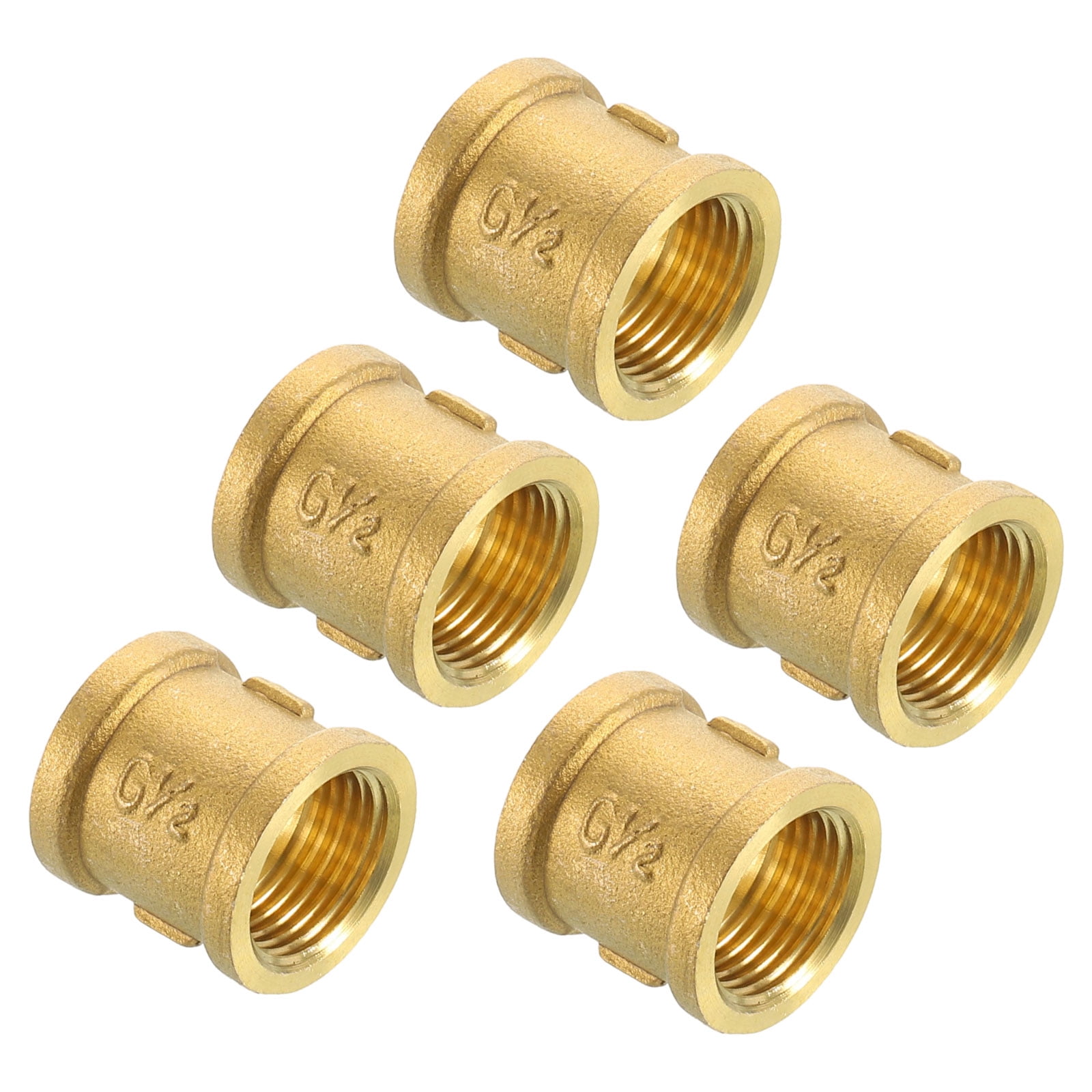 5Pcs G1/2"x1" Brass Pipe Fittings, Coupling Connector Straight Hex ...