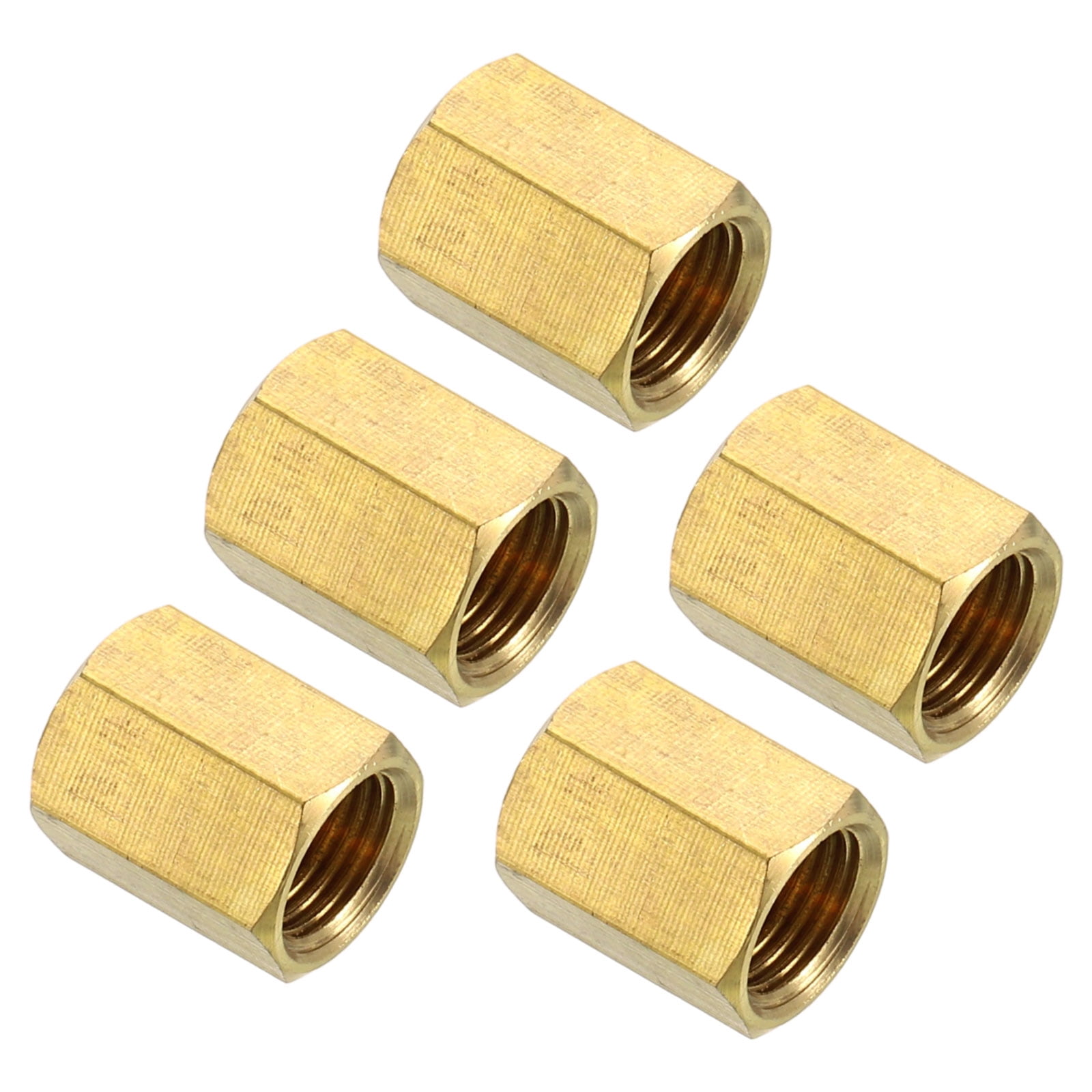 5Pcs G1/4"x13/16" Brass Pipe Fittings, Coupling Connector Straight Hex ...