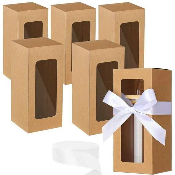 5Pcs Gift Boxes with 1Roll 24 Yard White Ribbon for Sublimation Glass Exhibition Box for 12 Oz ...