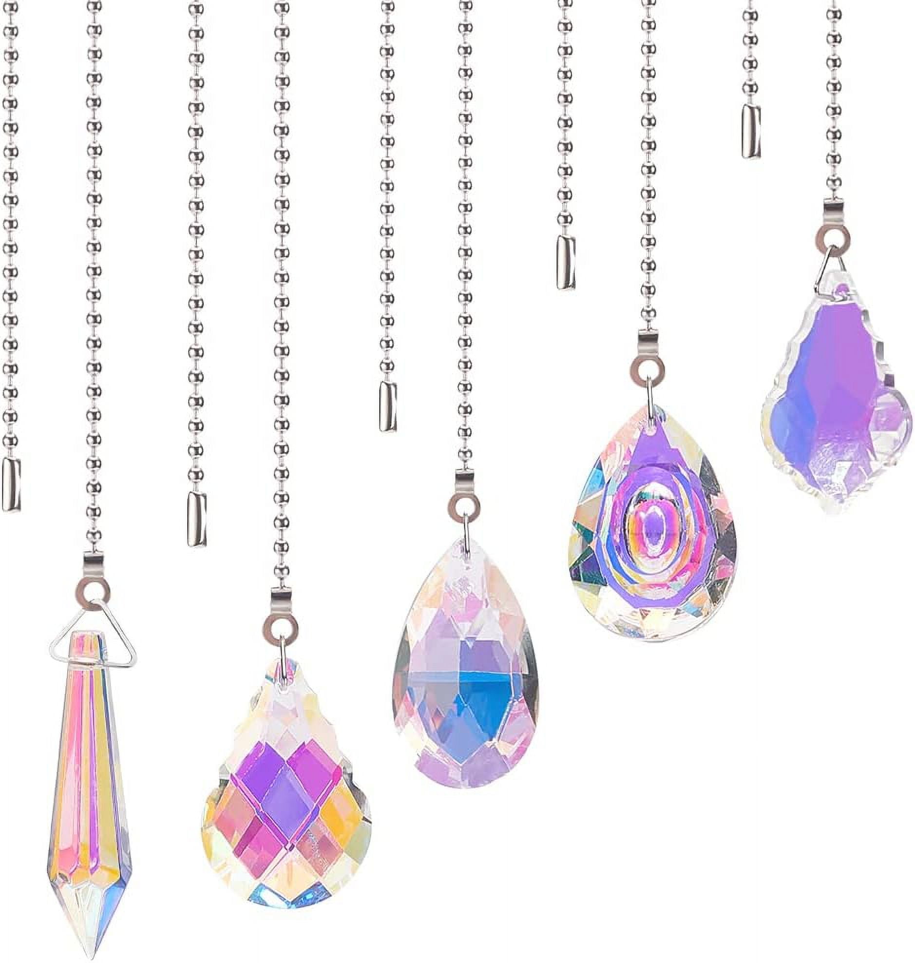 5Pcs Glass Crystal Ceiling Fan Pull Chain Extenders Colorful Hanging ...