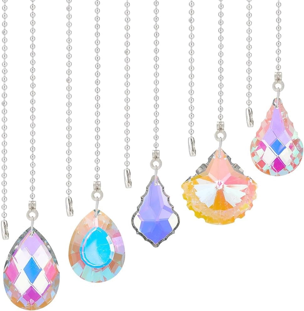5Pcs Glass Crystal Ceiling Fan Pull Chain Teardrop Shell Diamond Oval ...