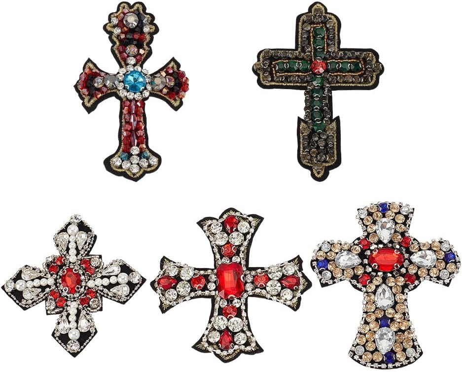 5Pcs Glass Crystal Cross Patches Rhinestone Cross Sew on Repair Patches ...