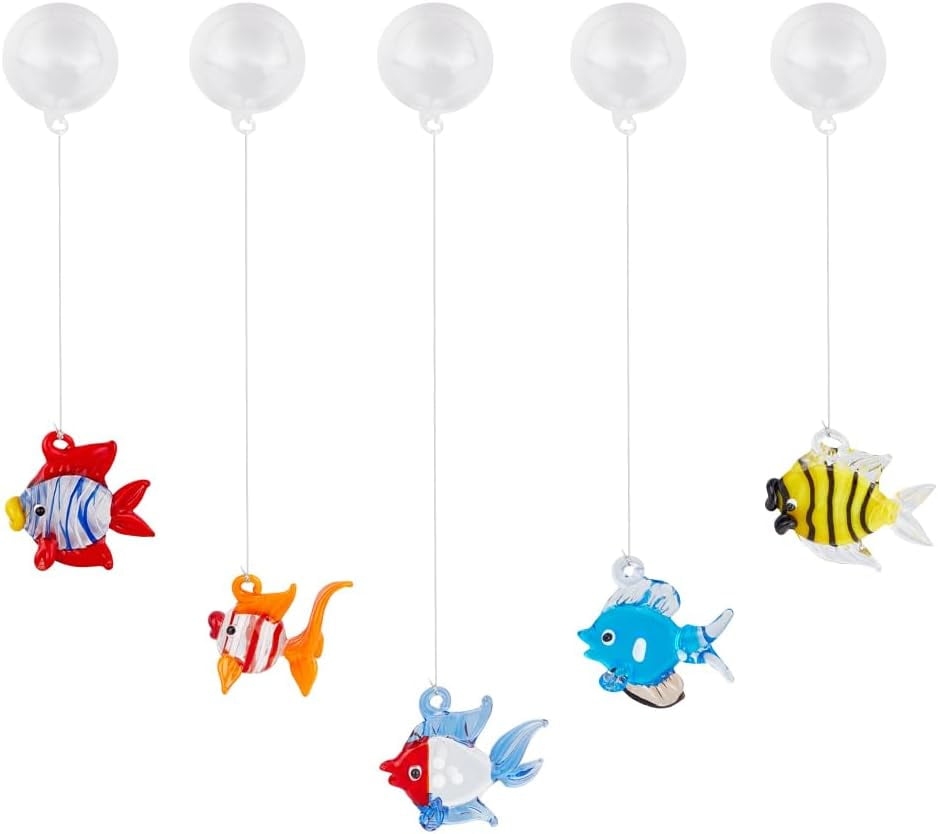 5Pcs Glass Fish Floating Fish Tank Decorations with Floating Ball ...