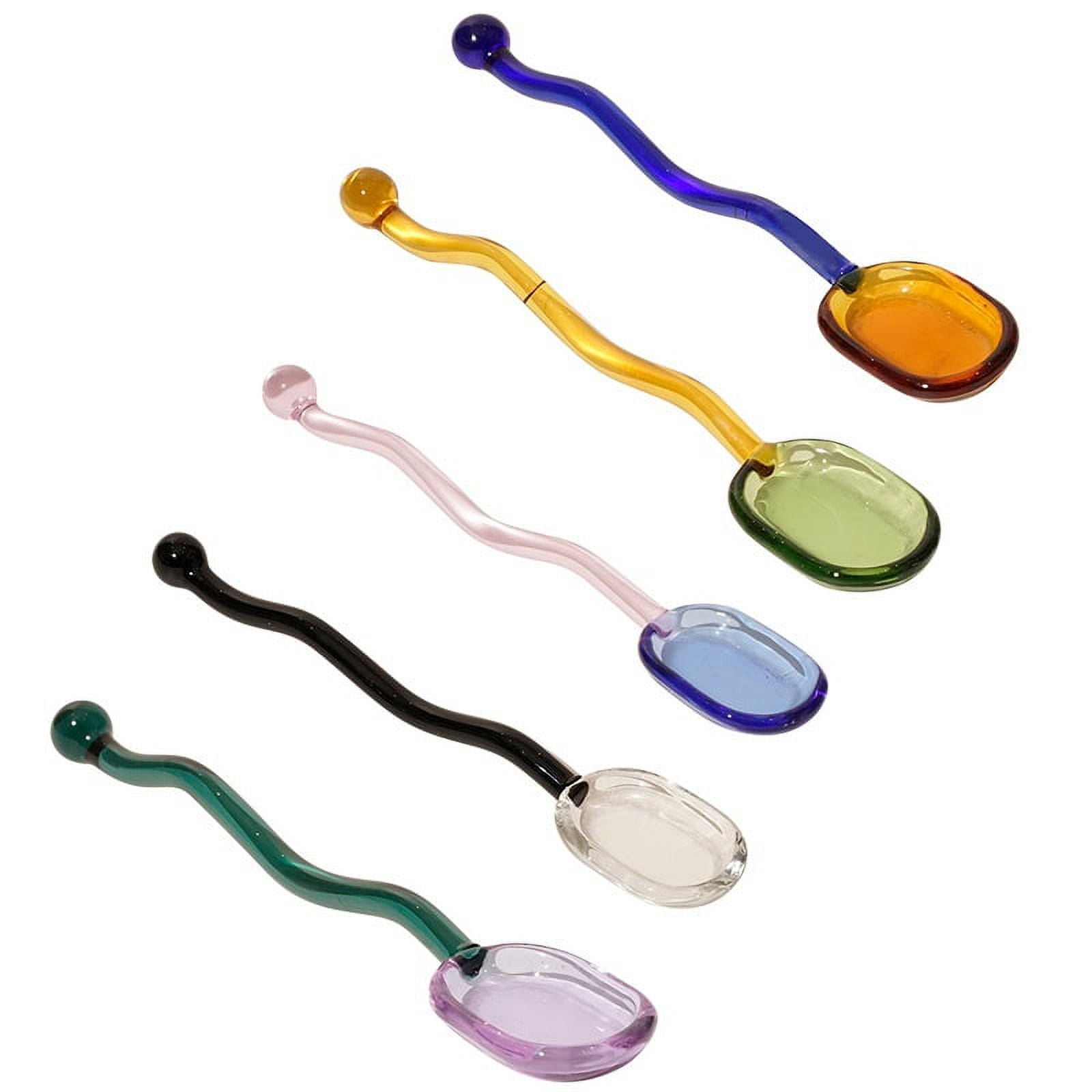 5Pcs Glass Mixing Spoon Wave Rainbow Stitching Color Heat Resistant ...