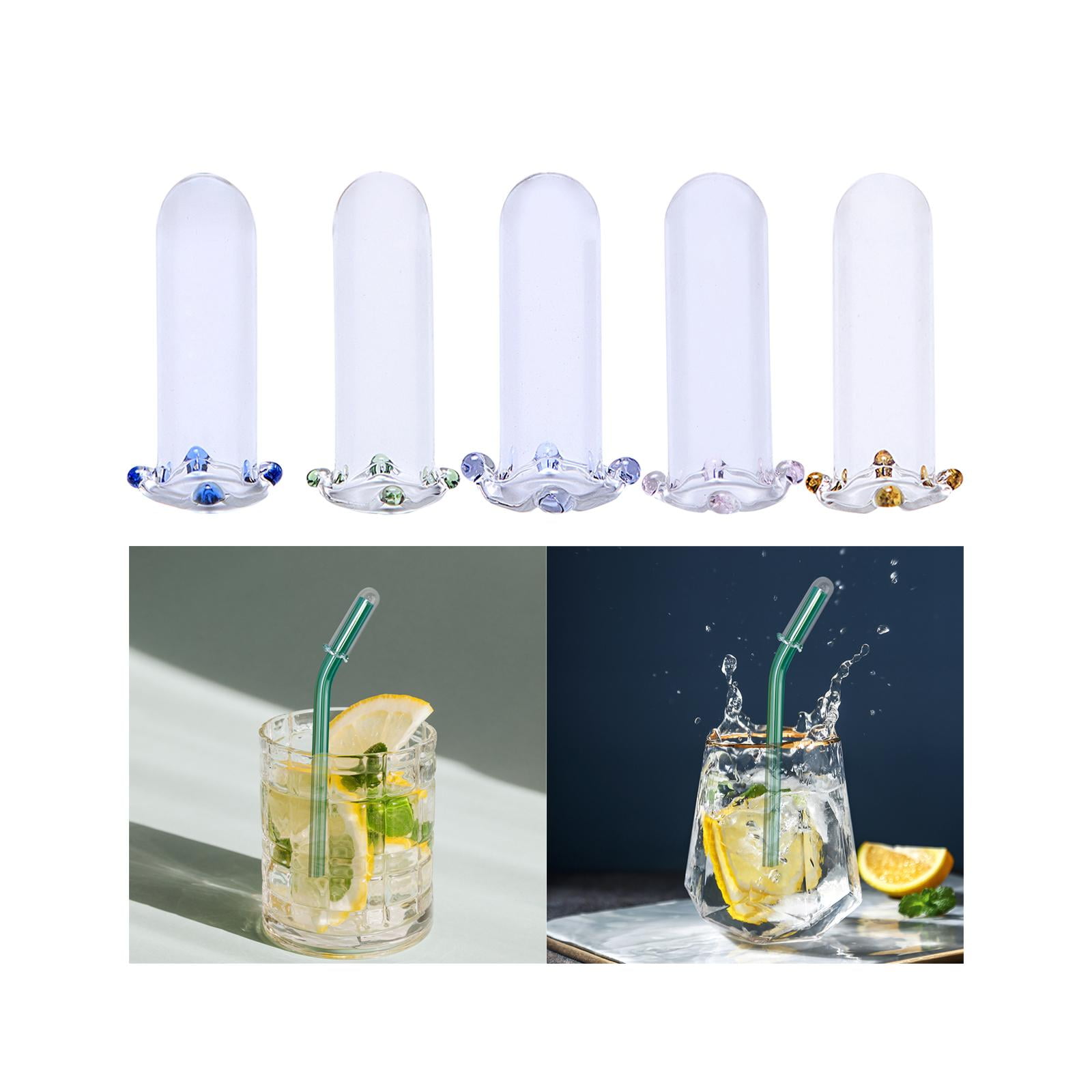 5Pcs Glass Straw Cover Drinking Straw Toppers Straw Protector Straw ...