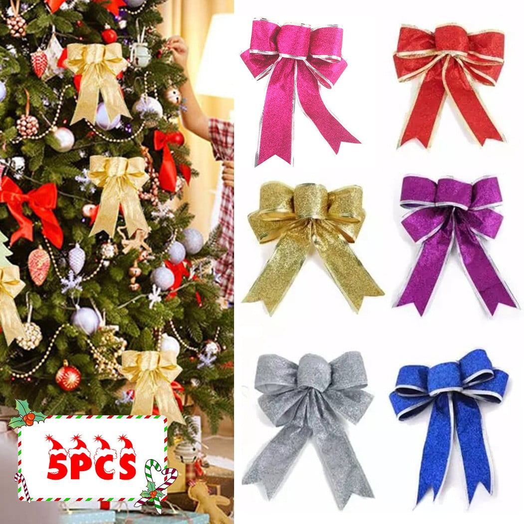 5Pcs Glitter Christmas Bows Christmas Wreath Bow 10 Inch Christmas Tree ...
