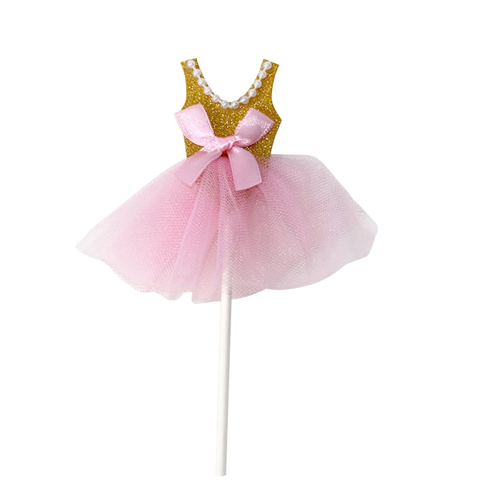 5Pcs Glitter Tutus Dress Cake Toppers Ballerina Skirt Cupcake Picks for ...