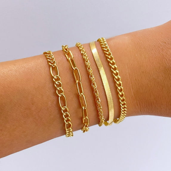 5Pcs Gold Bracelets for Women Waterproof, Fashionable Jewelry Sets ...
