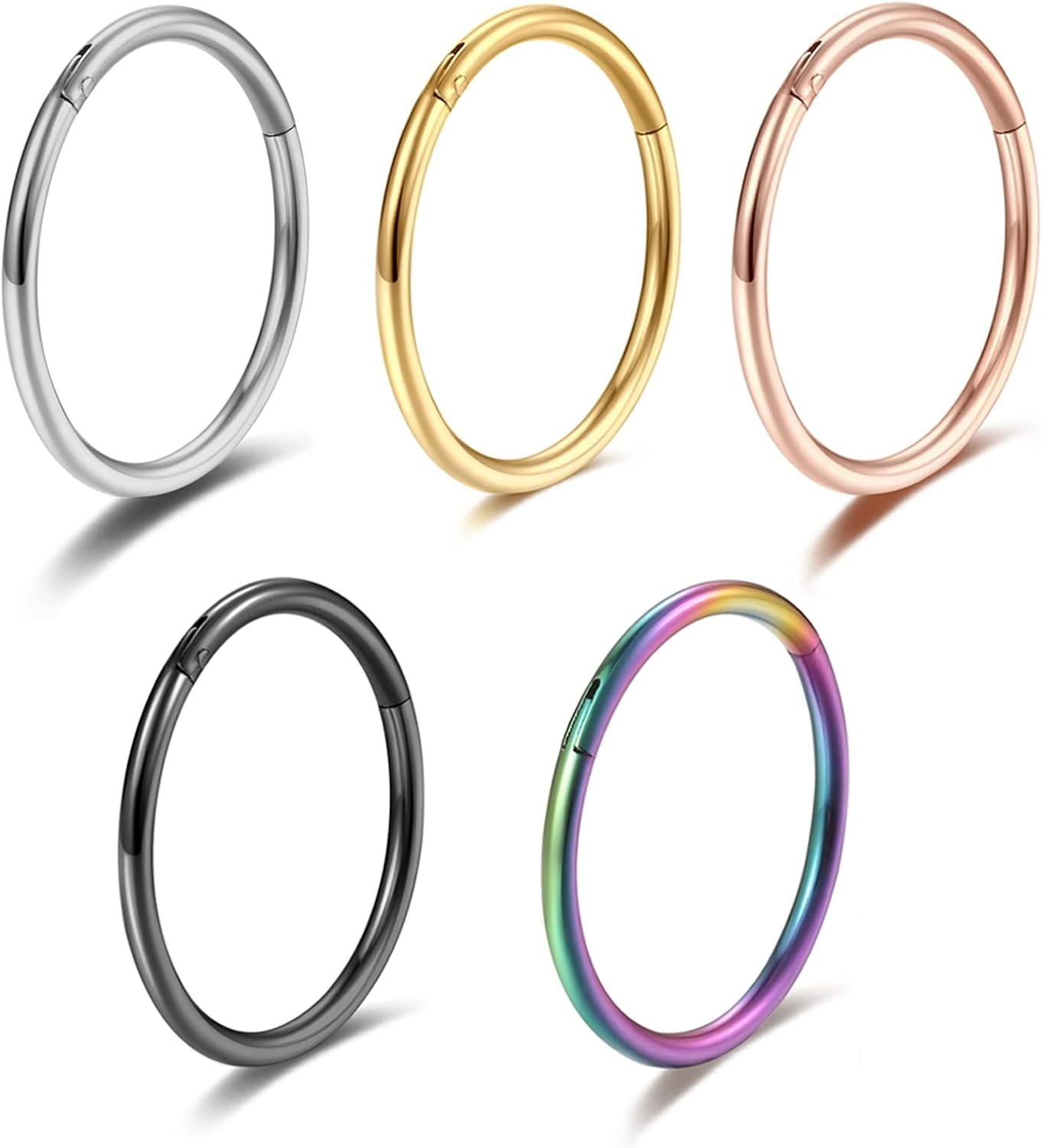 5Pcs Grade 23 Titanium 16g 18g 20g Nose Ring Hoop Set Hinge Clicker Septum Rings Tragus Piercing ...