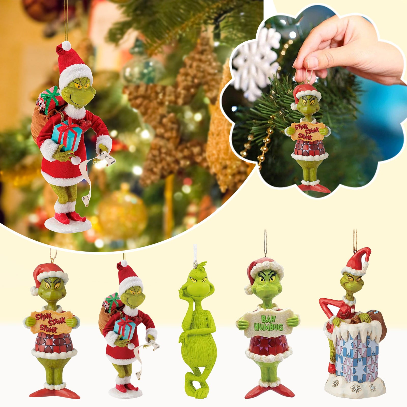 5Pcs Grinch Hanging 2D Ornaments, Grinch Christmas Decorations ...