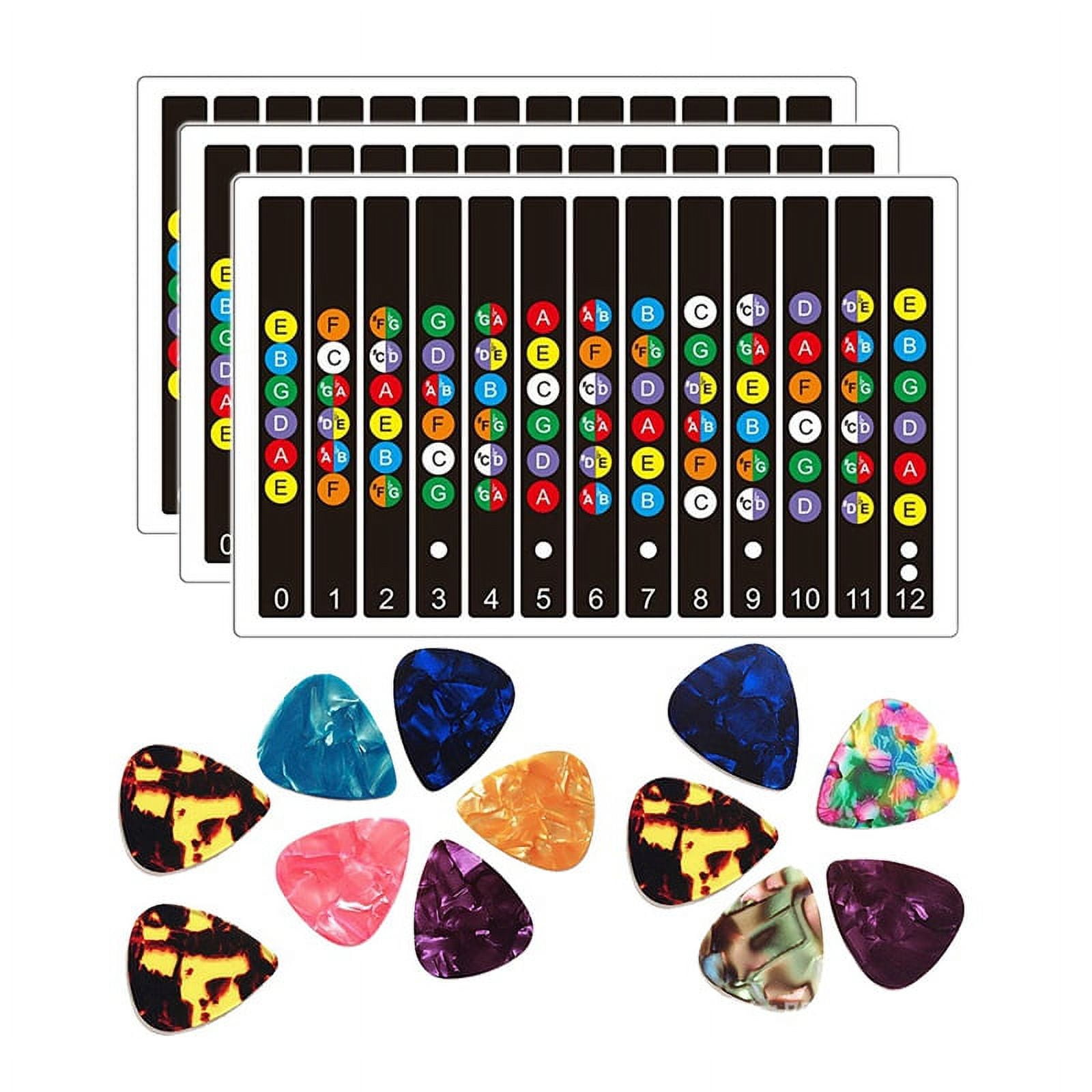 5Pcs Guitar Stickers Guitar Fretboard Stickers Guitar Note Stickers with 12 Pcs Guitar Picks for ...