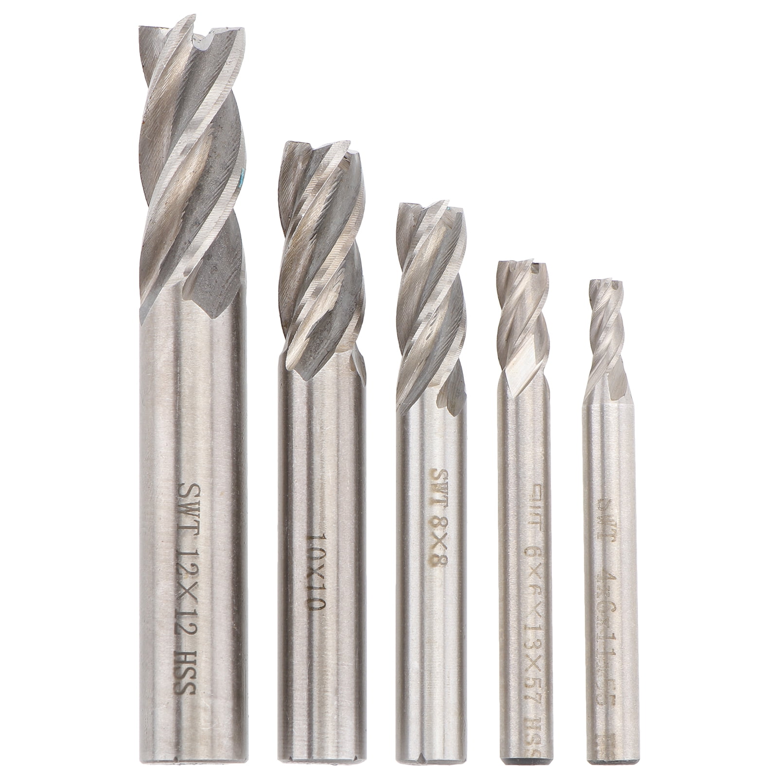 5Pcs HSS Straight 4 Flutes End Mill Cutter Drill CNC Lathe Bit Set Tool ...