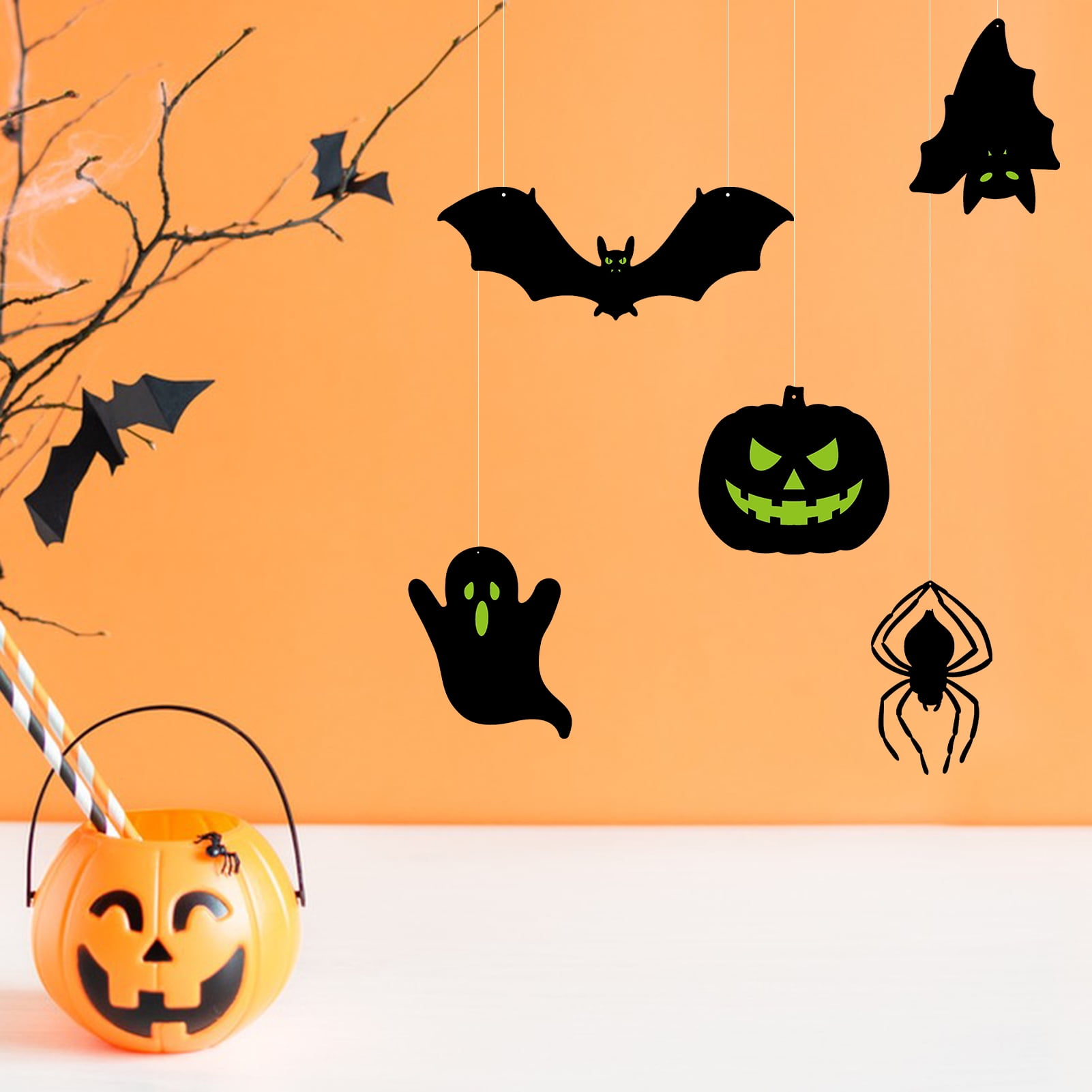 5Pcs Halloween Pendant Hanging Bats Spiders Ghosts Decoration Spooky ...