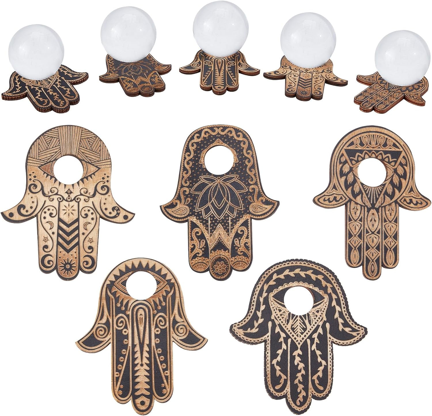 5Pcs Hamsa Sphere Display Stand Hand of Wood Holder Stuff Decor Witchy ...