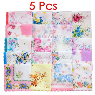 EEEkit 20pcs Colored Vintage Floral Print Handkerchiefs, 11''x11'' Soft ...