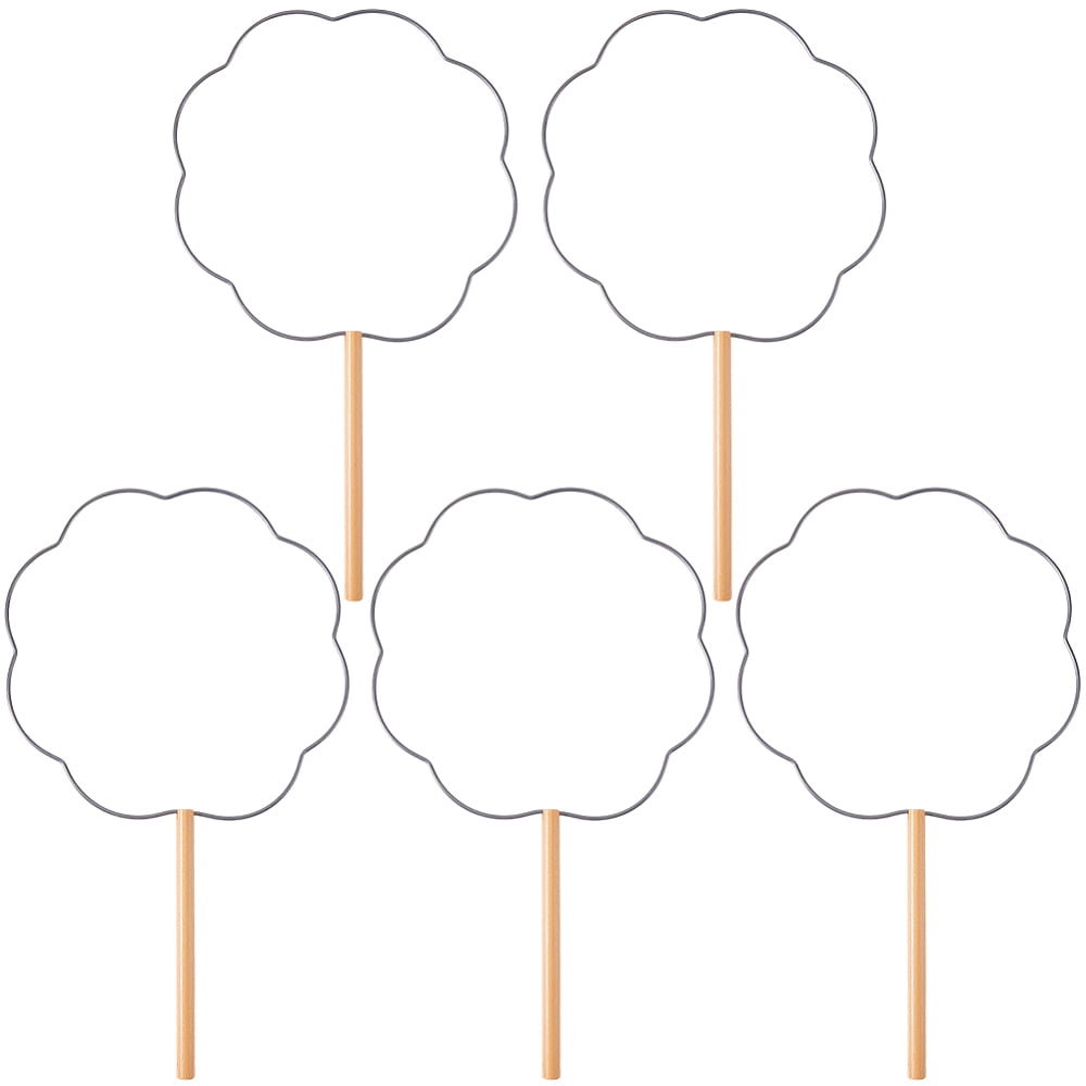 5Pcs Handmade Craft DIY Iron Fan Frames with Wood Handle Flower ...