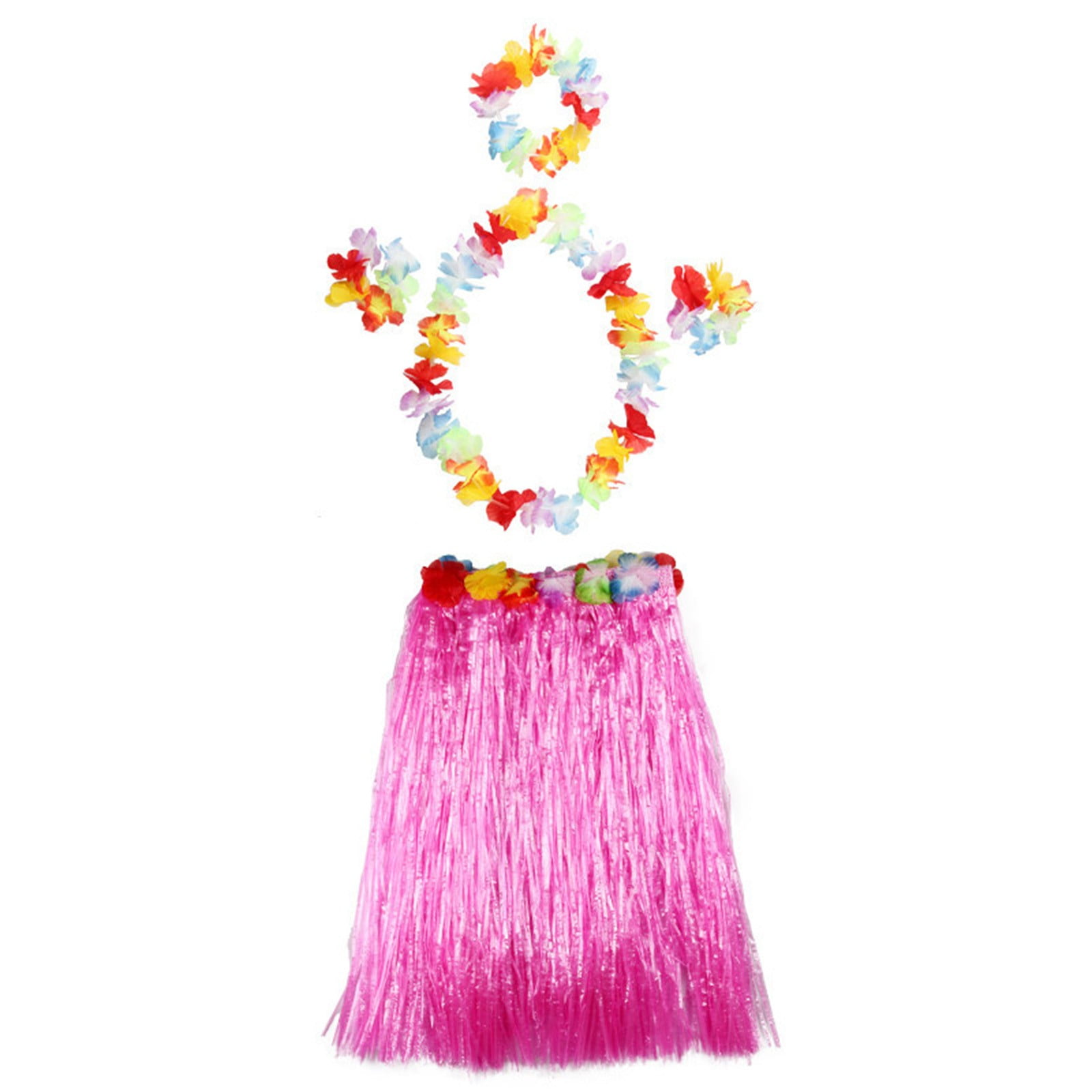 5Pcs Hawaiian Fancy Dress Hula Costume Grass Skirt Flower Garland Bra ...