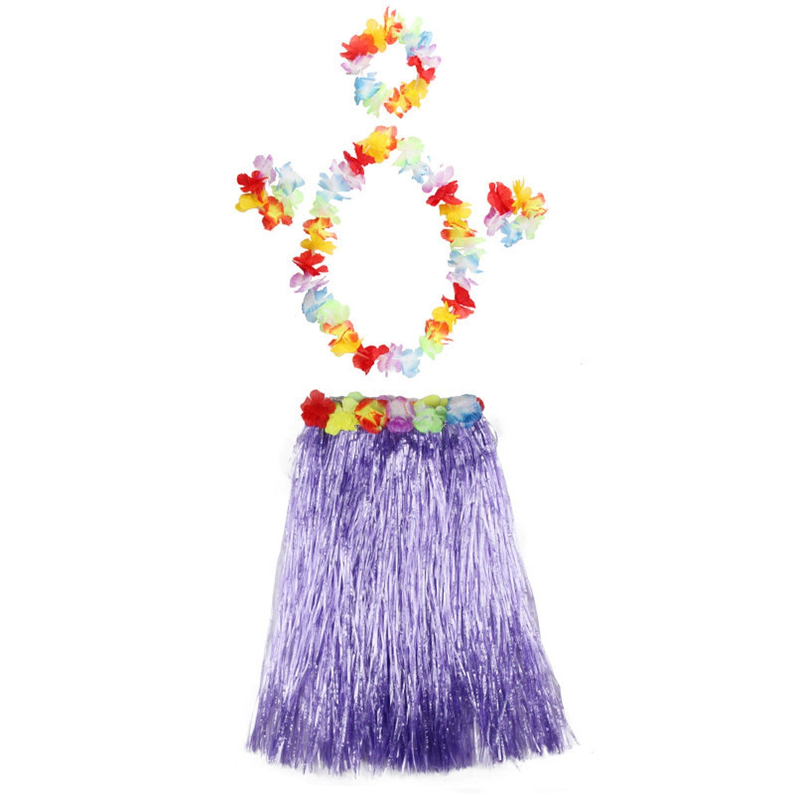 5Pcs Hawaiian Fancy Dress Hula Costume Grass Skirt Flower Garland Bra ...