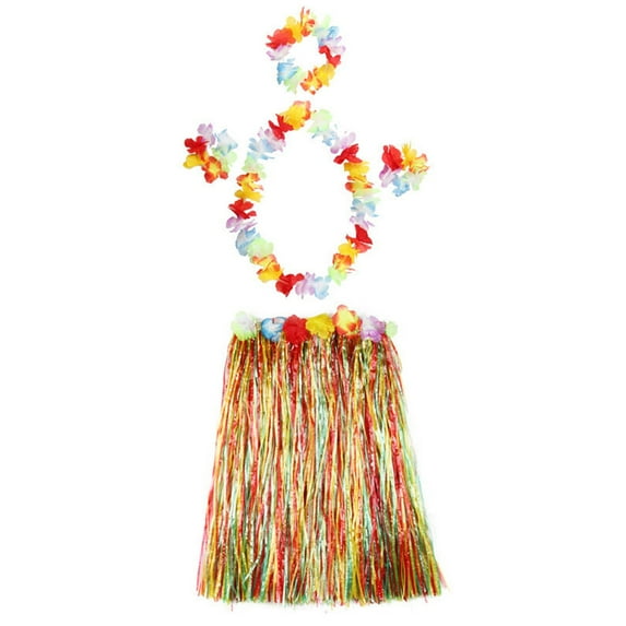 5Pcs Hawaiian Fancy Dress Hula Costume Grass Skirt Flower Garland Bra ...