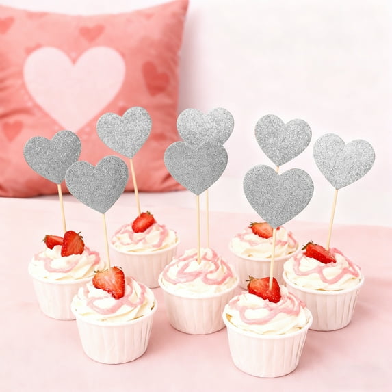 5Pcs Heart Cake Topper Flags under $5! kkbbma Valentine's Day Glitter ...