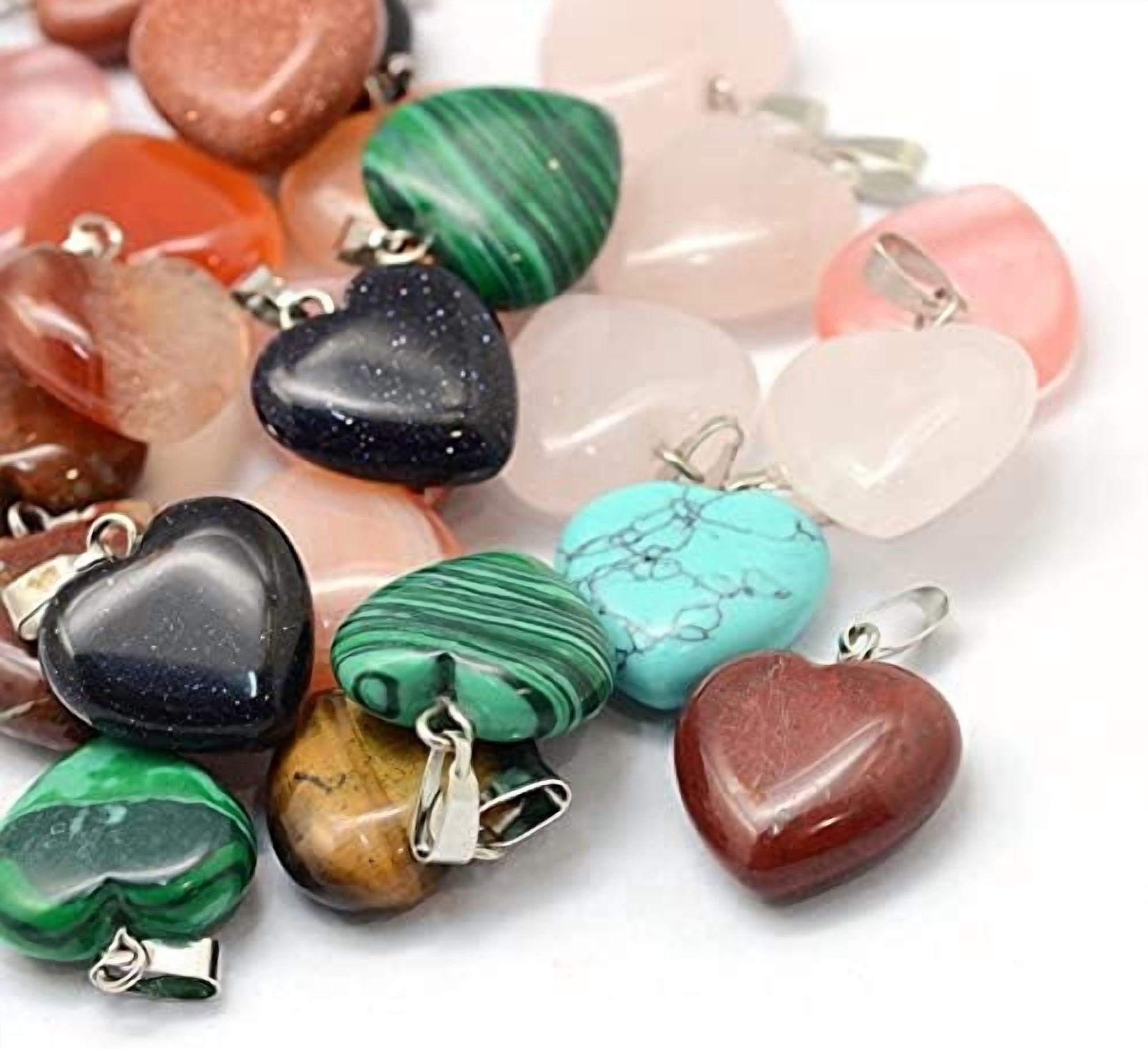 5Pcs Heart Natural Mixed Stone Pendants Pendant Ornament with Platinum ...