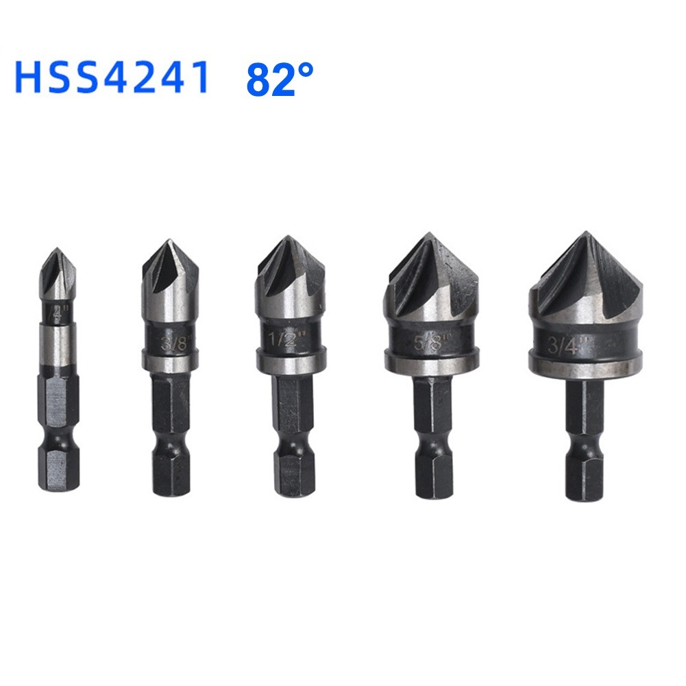 5Pcs Hex Shank 5 Flute Metal M35 Cobalt Countersink Drill Bit Set 82 ...