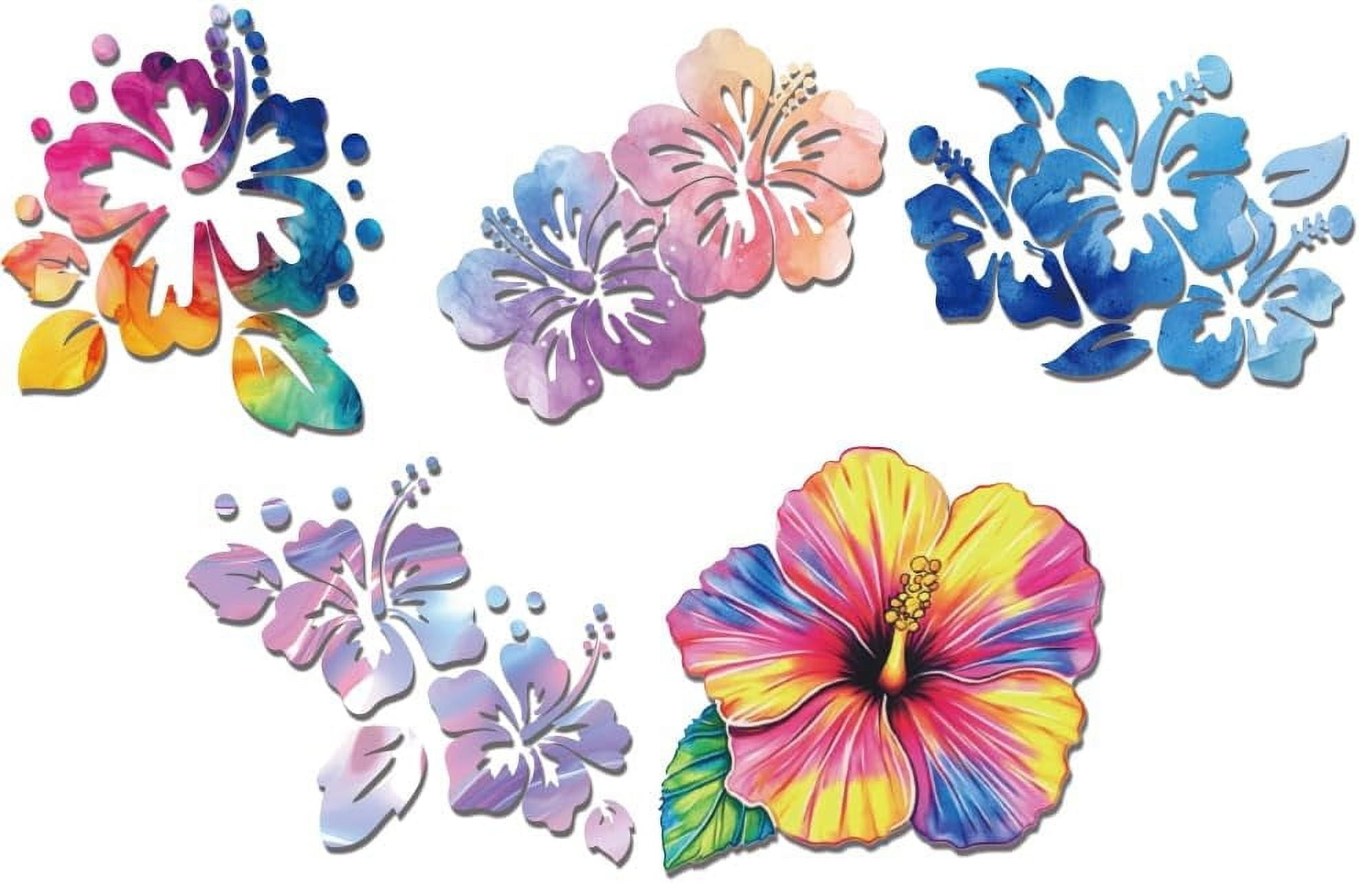 5Pcs Hibiscus Hawaiian Flower Car Decal Stickers Rainbow Hawaiian ...