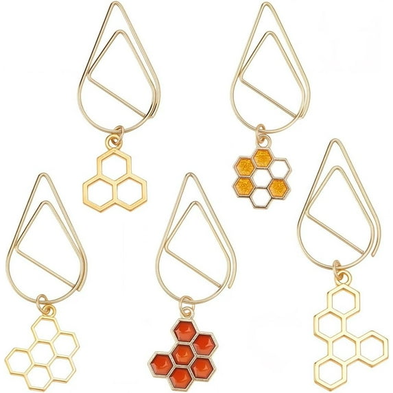 5Pcs Honeycomb Paper Clips Book Mark Paperclips with Honey Comb Charm ...