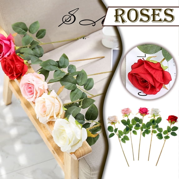 5Pcs Hot Pink Realistic Artificial Rose Plant for Outdoor Decor, 15 ...