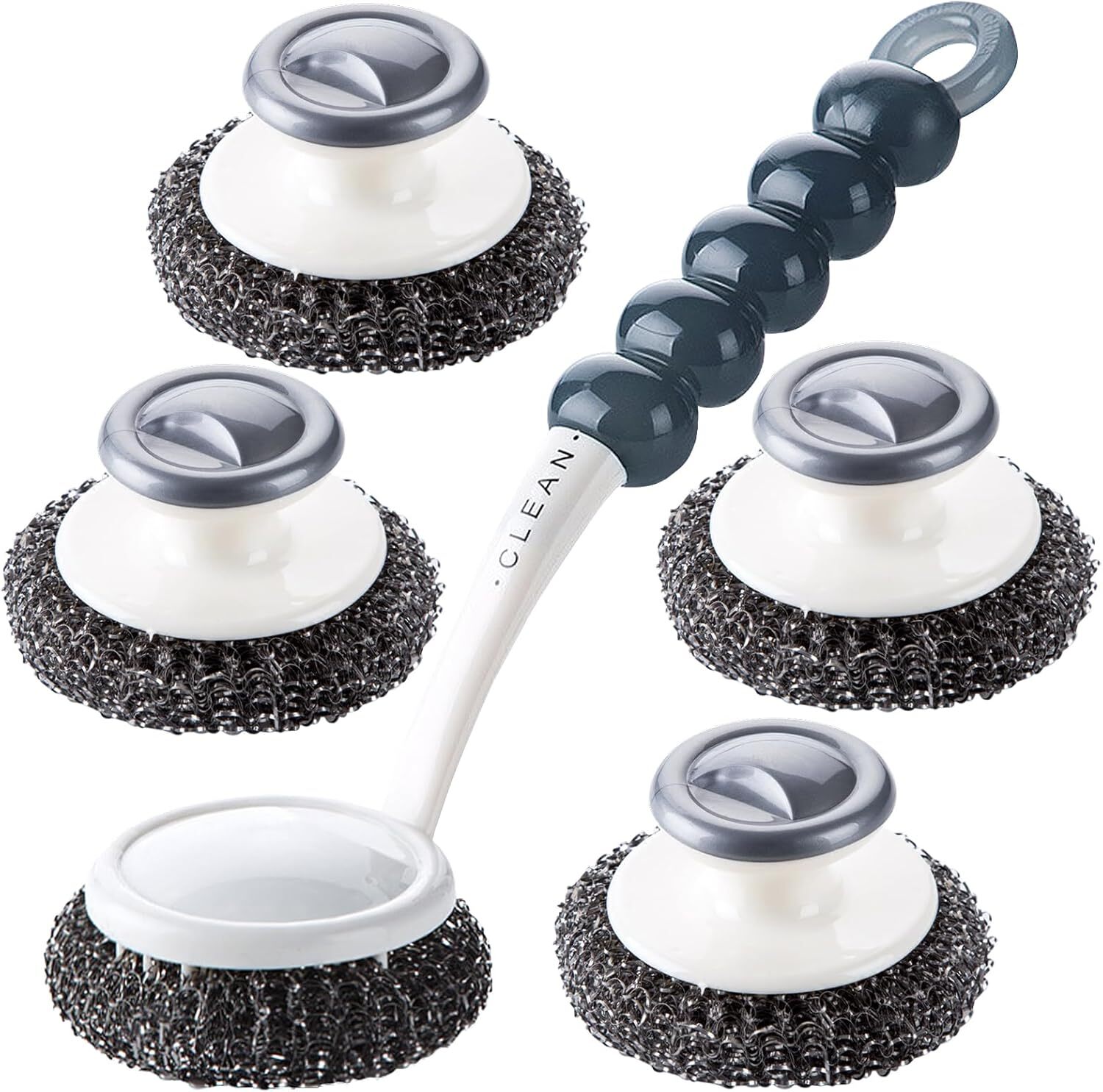5Pcs Kitchen Cleaning Stainless Steel Sponge Scrubbers with Handle ...