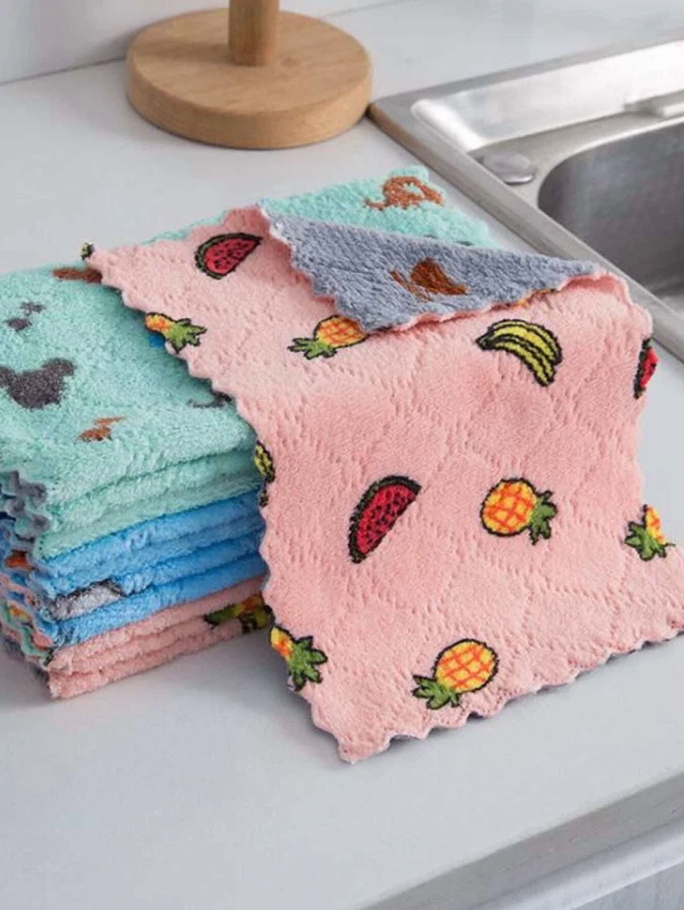5Pcs Kitchen Dishcloths, Reusable Dish Cellulose Sponge Cloths, Super ...