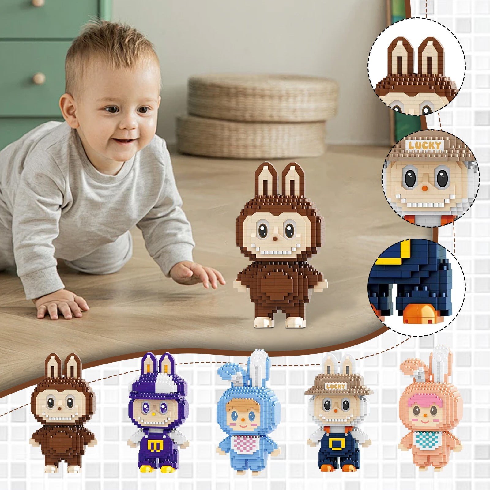 5Pcs Labubu Pop Mart Building Blocks Figurines, Labubu Block Set, Pop ...