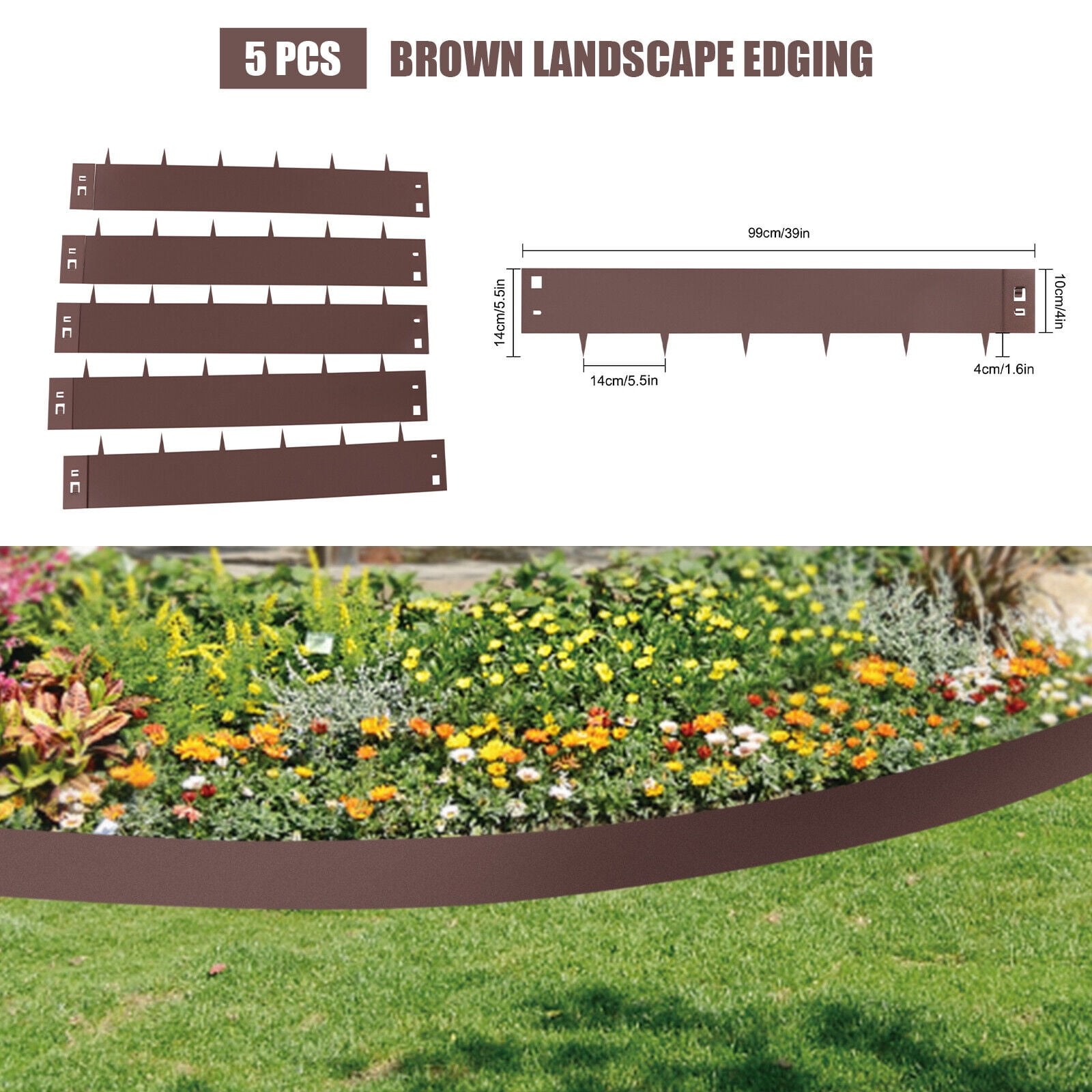 5Pcs Landscape Edging 39inch Bendable Metal Lawn Barrier Garden Border ...