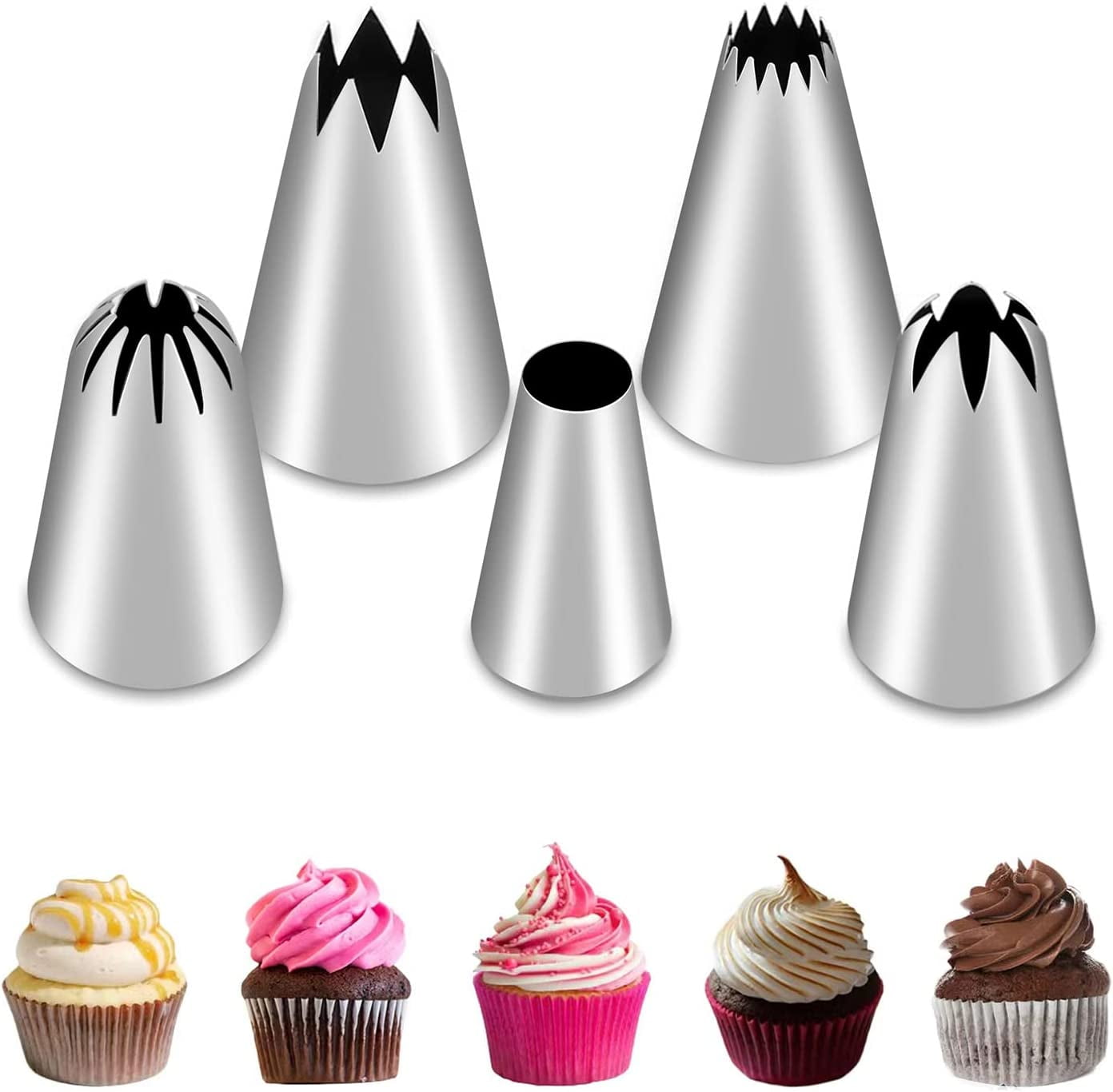5Pcs Large Piping Tips Set, Stainless Steel Frosting Tips, Cake ...
