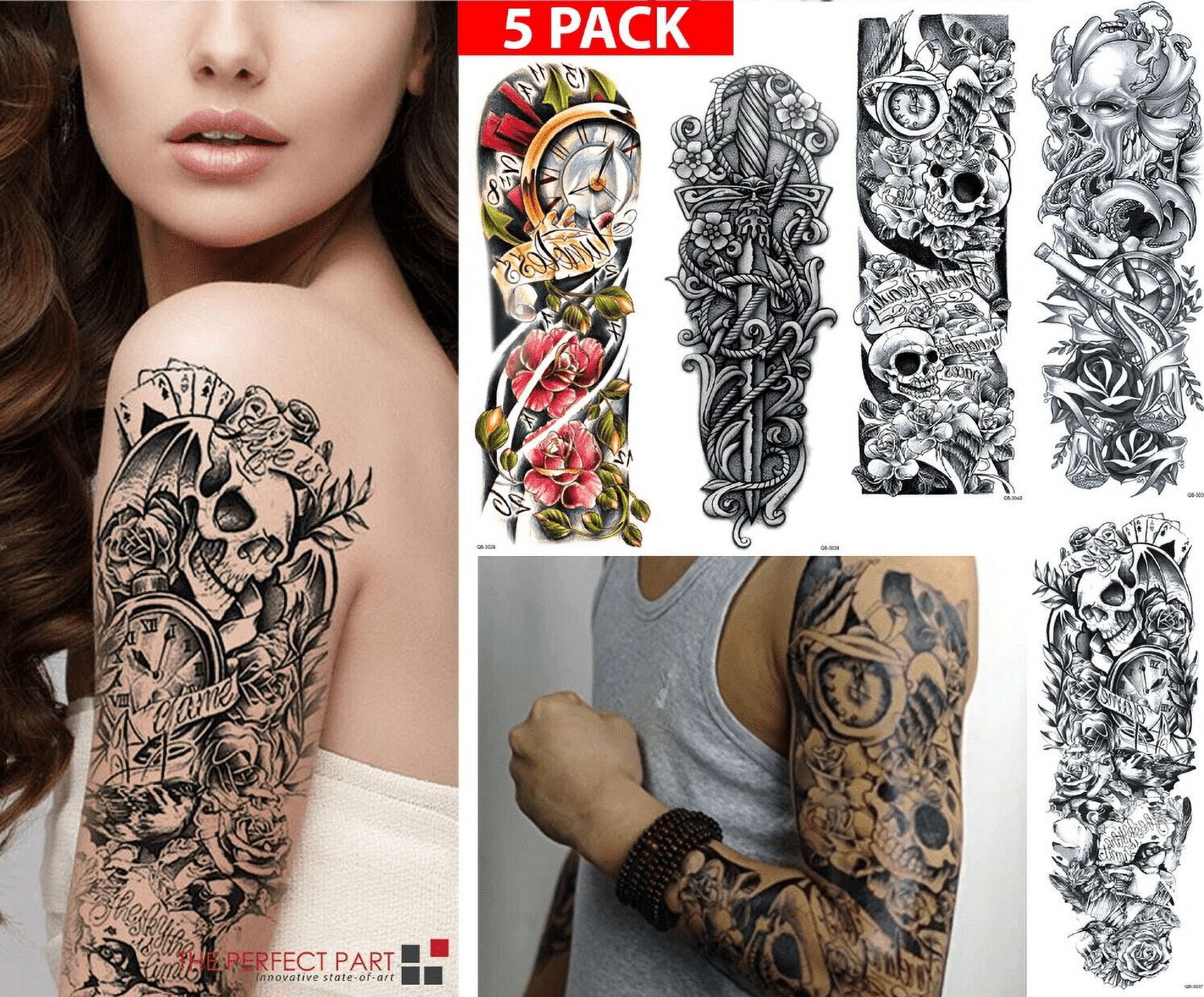 5Pcs Large Temporary Body Art Arm Tattoo Sticker Sleeve Man Women ...