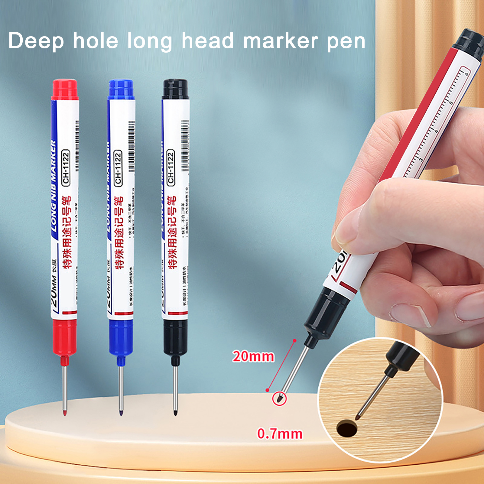 5Pcs Long Head Deep Hole Markers Carpenter Ink Marker Pens Quick-Drying ...