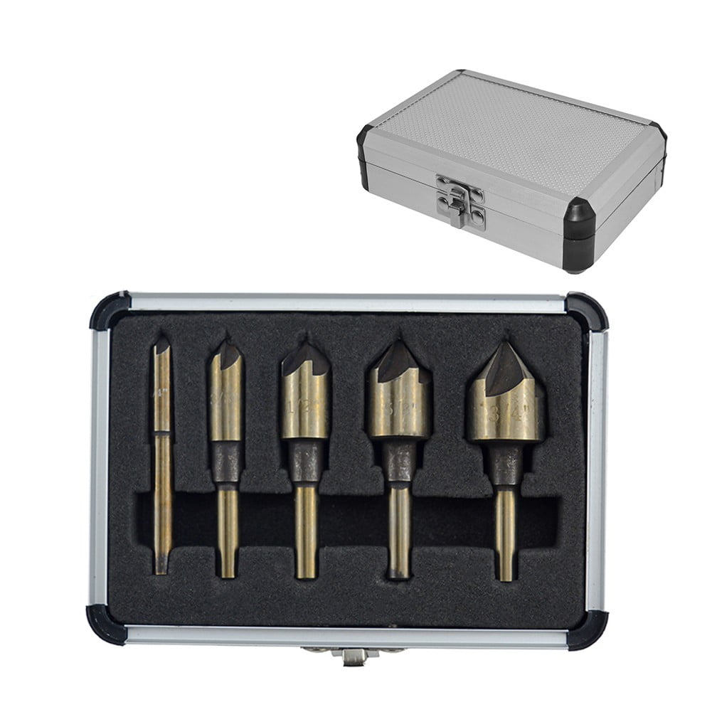 5Pcs M35 Cobalt Countersink Drill Bit Set 82 Degree 5 Flute Hex Shank ...