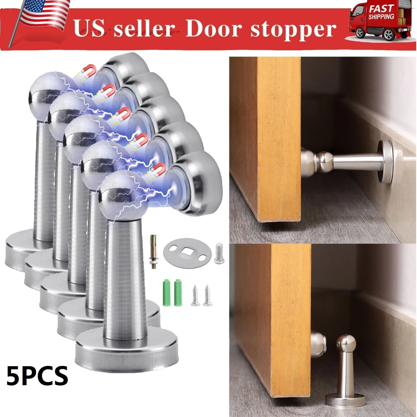 5Pcs Magnetic Door Stop Holder Home Safety Stopper Floor Mount Screws ...