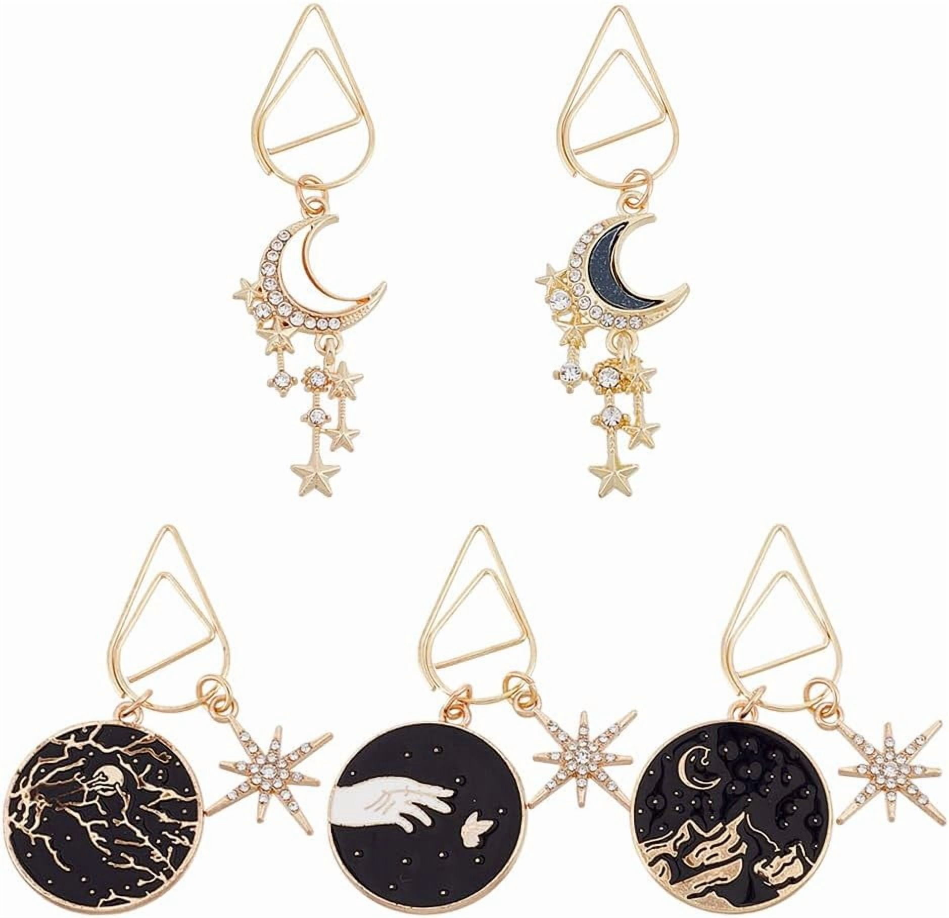 5Pcs Metal Paper Clips with Alloy Pendants Flat Round Moon Black 53 ...