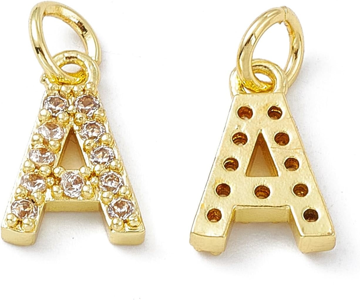 5Pcs Micro Pave Clear Cubic Zirconia Letter A Charms 12x8x2mm Real 18K ...