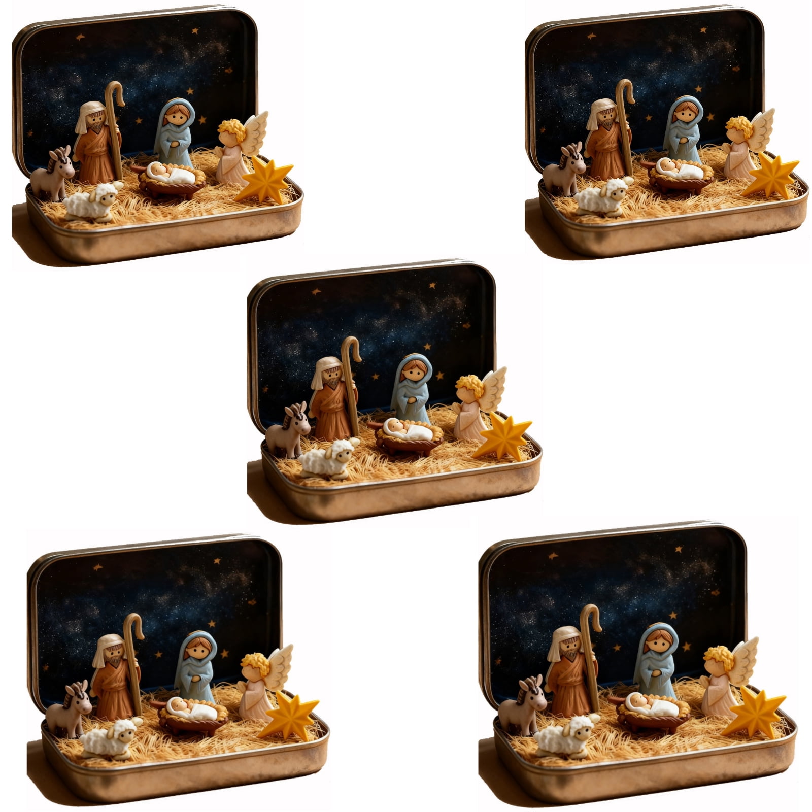 5Pcs Mini Christmas Nativity Set in a Tin Box, Pocket Size Figure ...