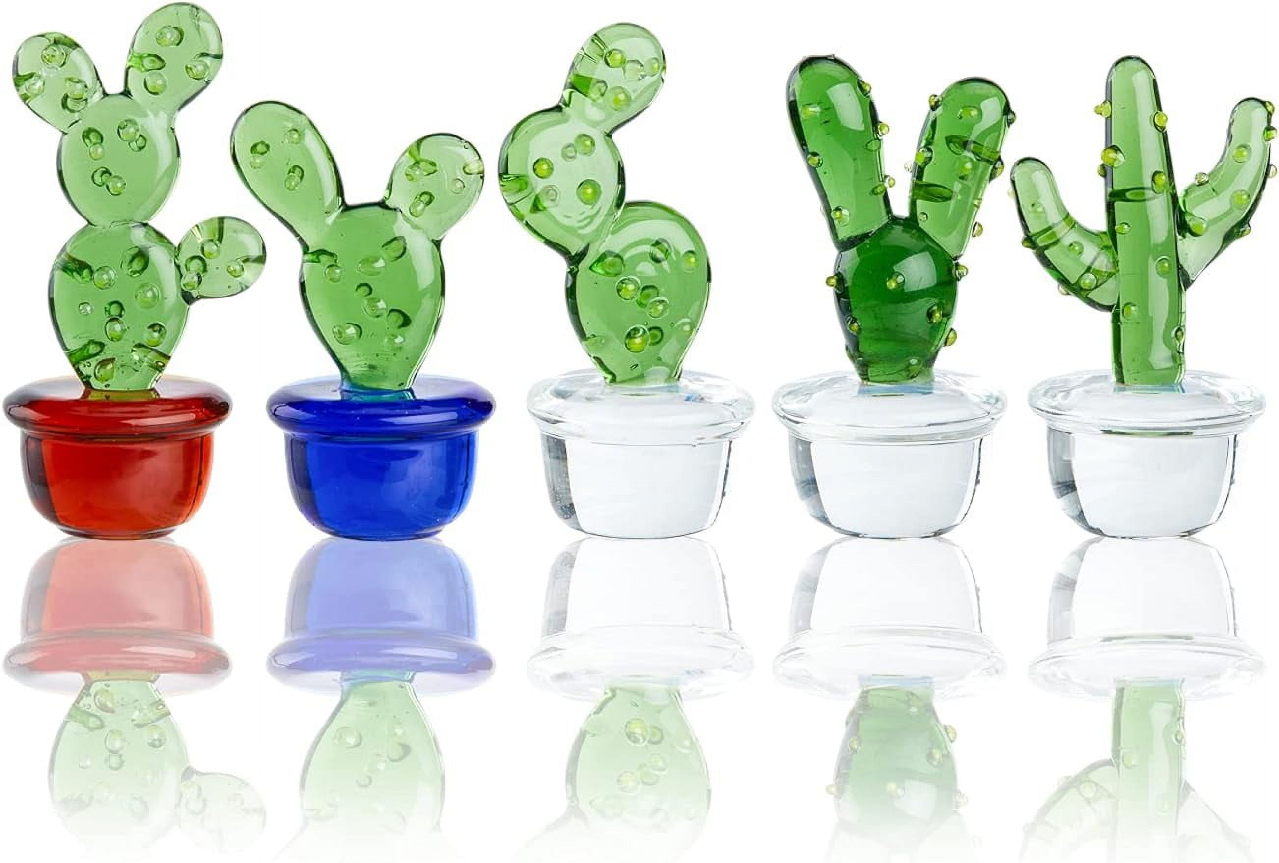 5Pcs Mini Handmade Glass Blown Cactus 5 Styles Crystal Art Cactus ...