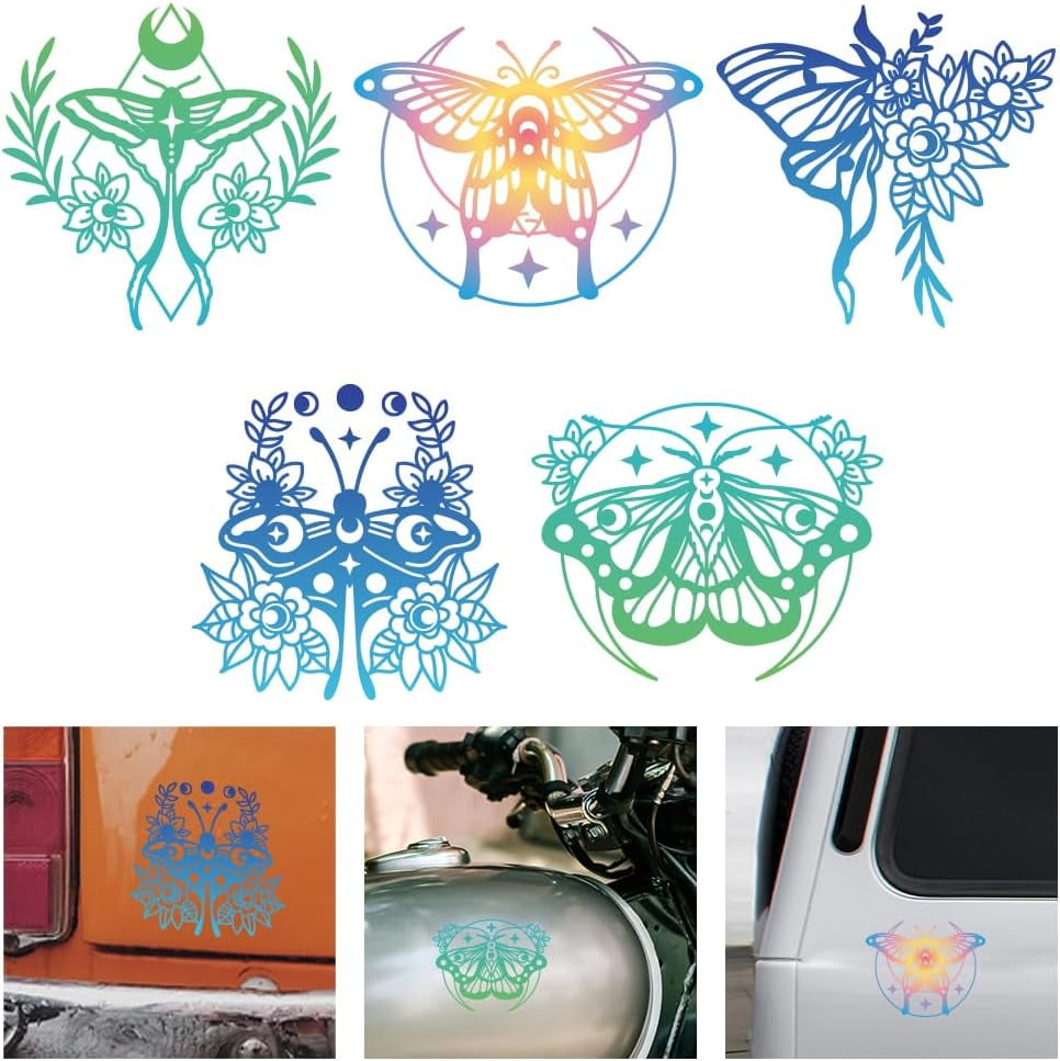 5Pcs Moth Vinyl Car Sticker Moth Flower Stickers for Vehicle Decoration ...